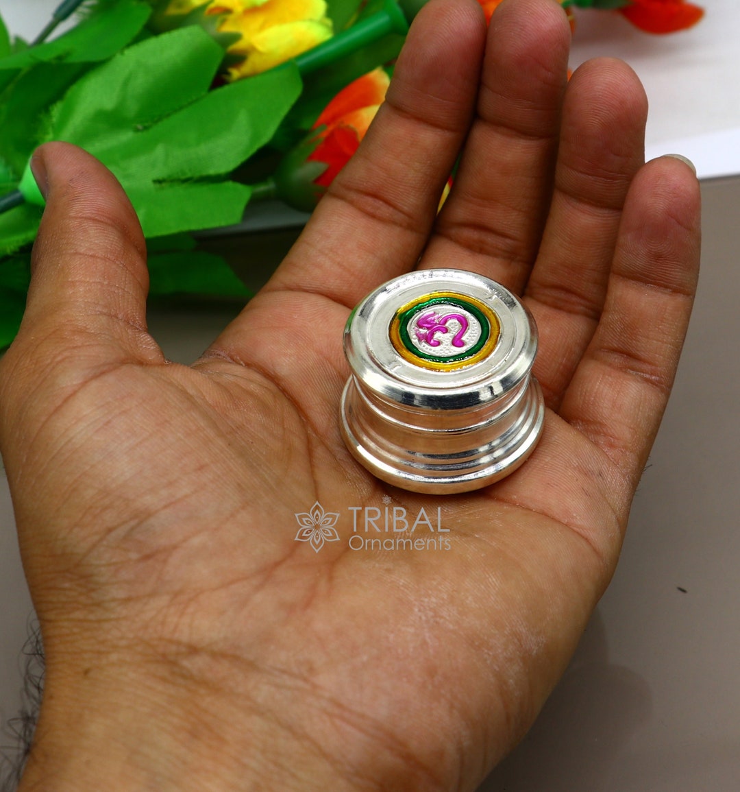 999 Pure Silver Trinket Box, Kajal Box Brides Round Shape Box Aum ...