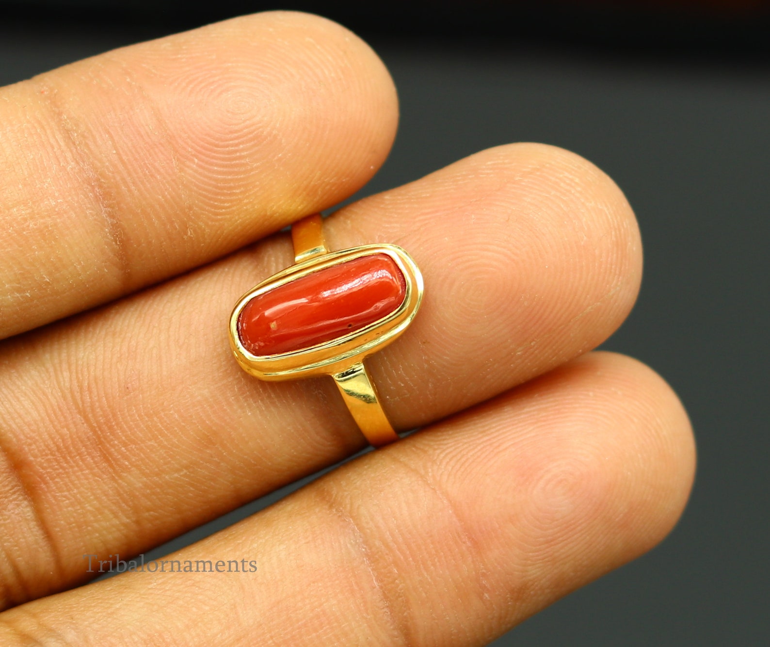 18kt or 22kt Yellow Gold Handmade Red Coral munga Ring Band - Etsy