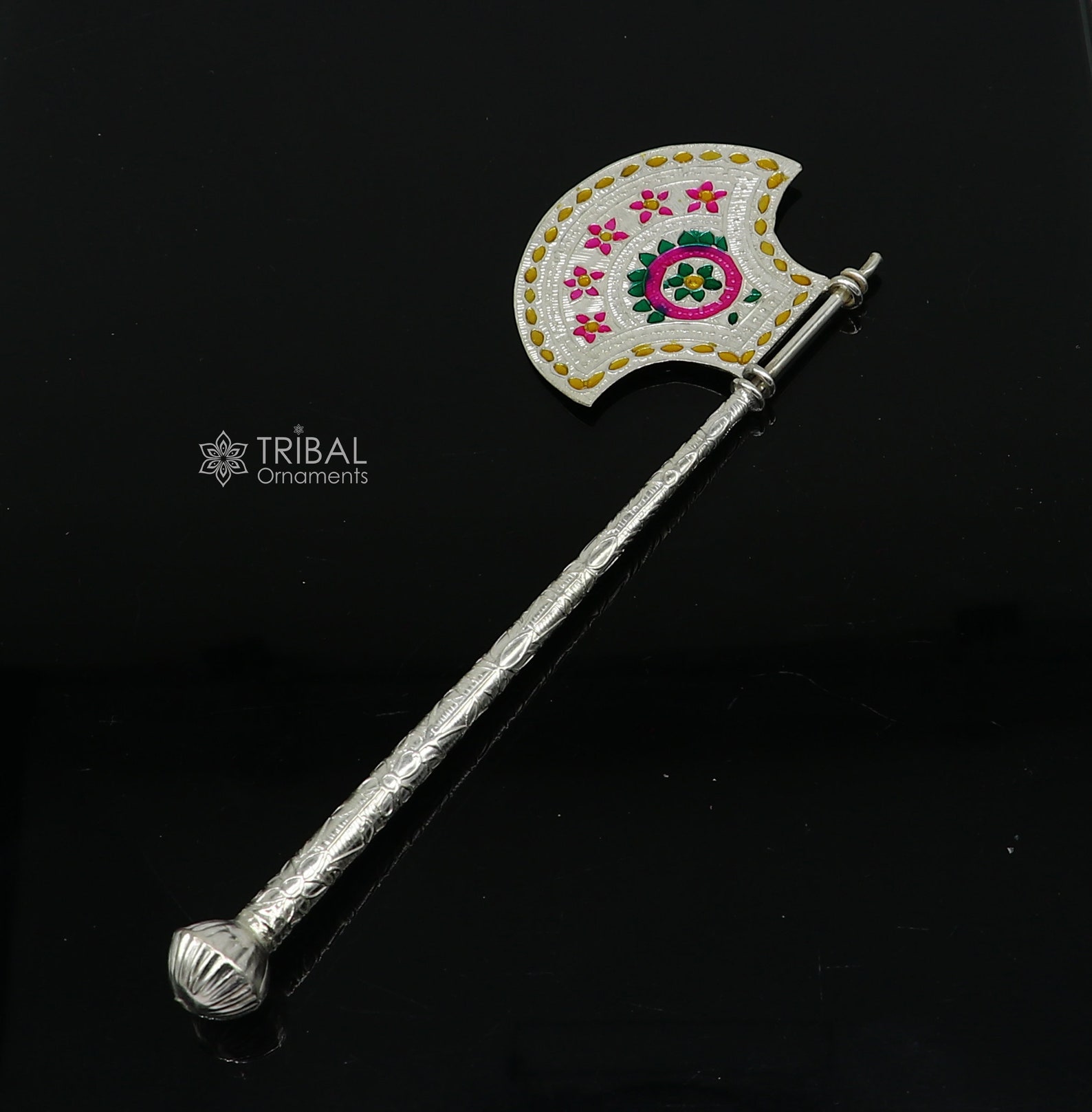 925 Sterling Silver Pankhi, Floral Design Small Fan or Pankhi for God ...