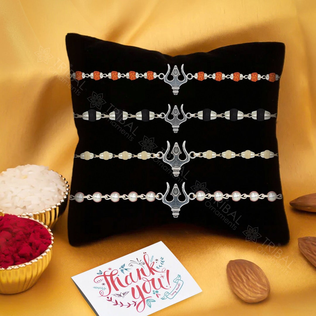 Amazing Lord Shiva Trident Design 925 Sterling Silver Rakhi Bracelet in ...