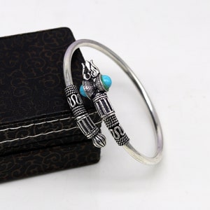 Pure 925 Sterling Silver Blue Turquoise Stone Bahubali Shiva Kada ...