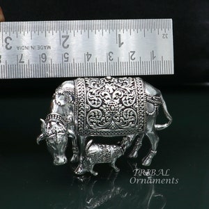 Divine Cow With Calf 925 Sterling Silver Vintage Nakshi Work Design ...