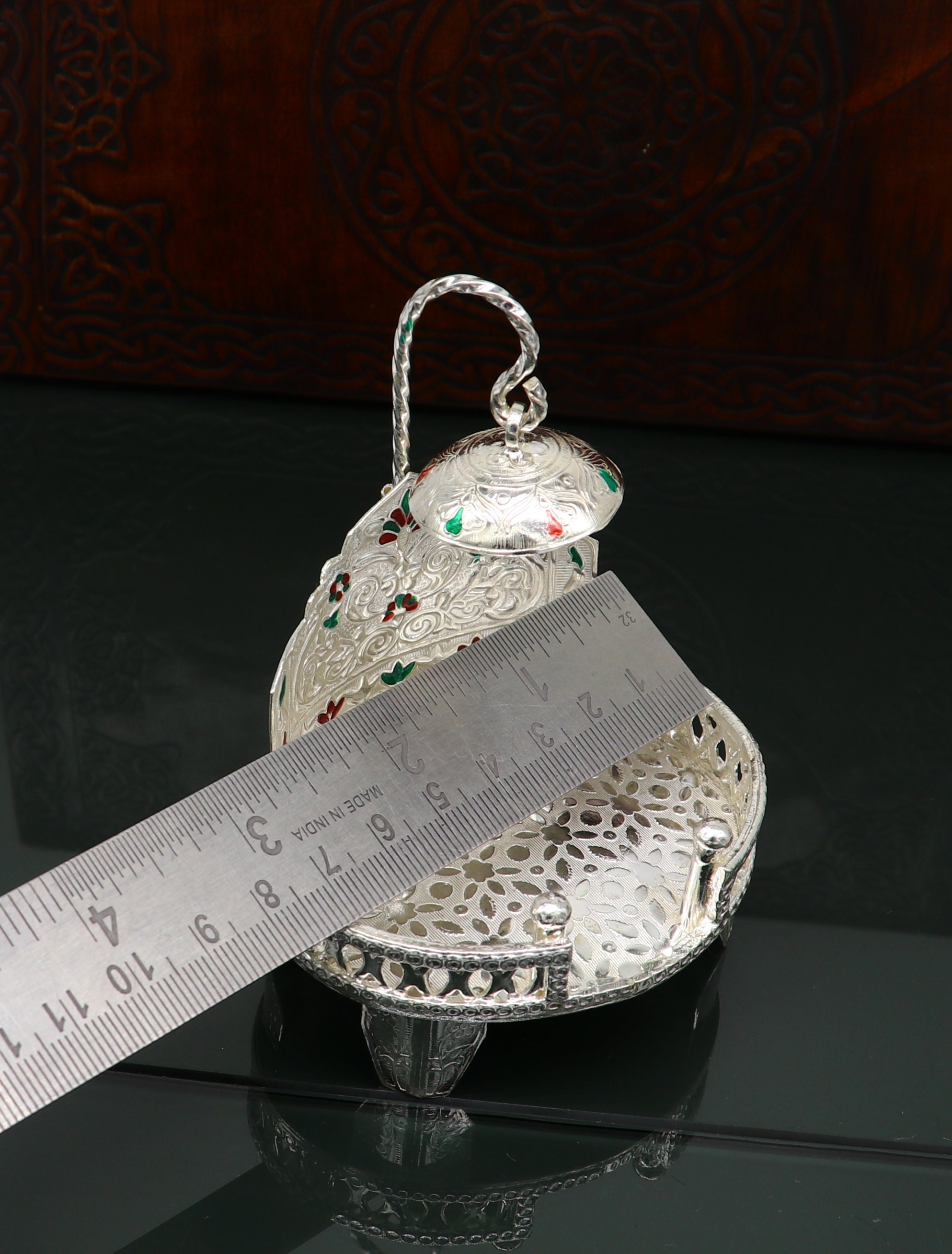 925 Pure Sterling Silver Handcrafted Small Sinhasan, Idol Krishna Bal ...