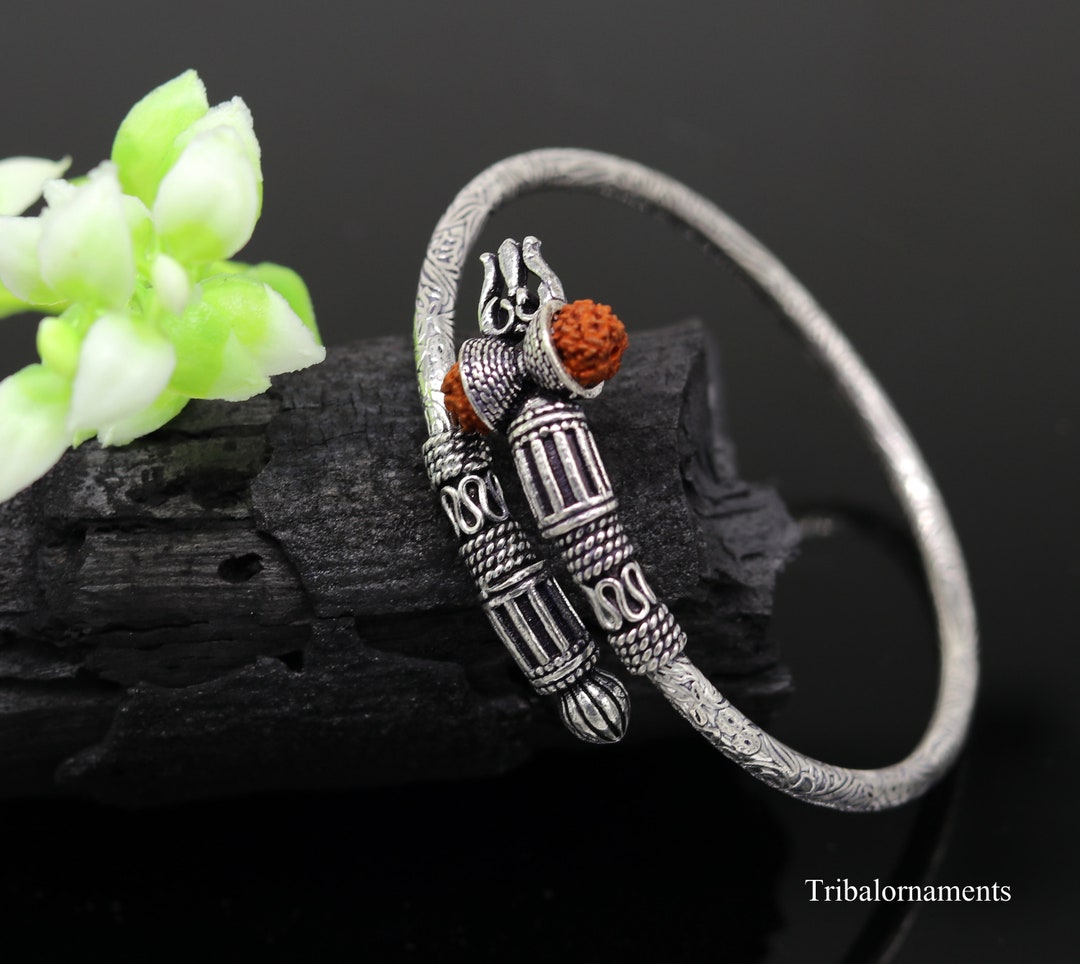 925 Sterling Silver Handmade Lord Shiva Trident Rudraksh Bangle ...