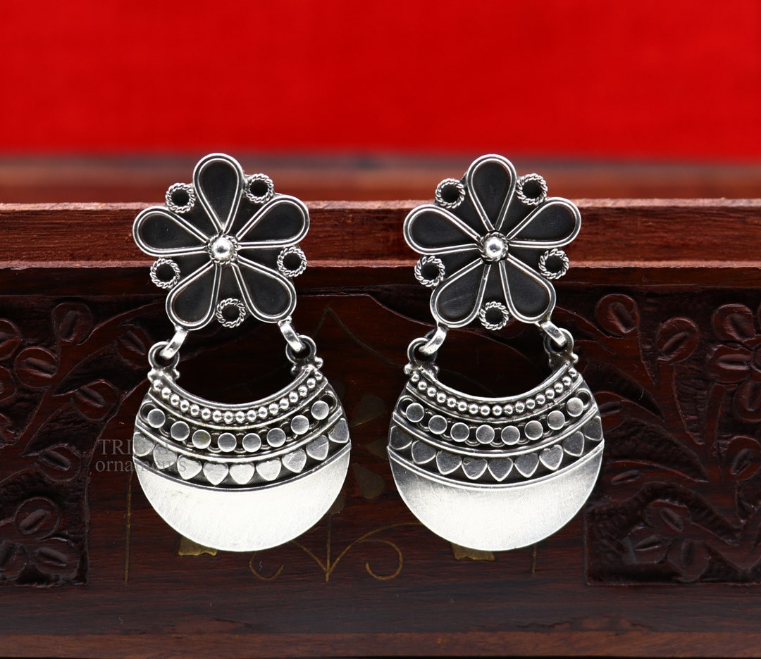 925 Sterling Silver Handmade Vintage Kalash Design Floral Stud Earring ...