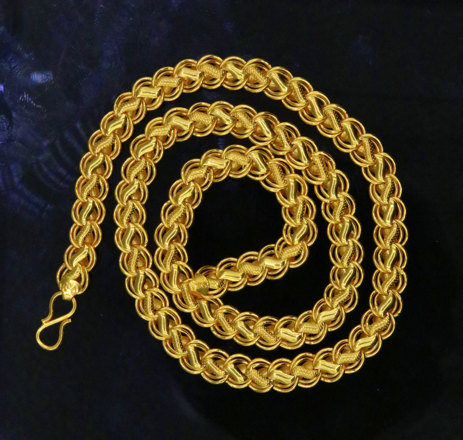 20" 7 Mm 22 Karat Gold Fabulous Lotus Design Handmade Hollow Chain ...
