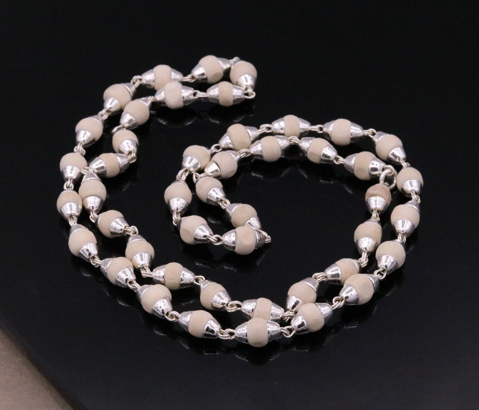 925 Silver Handcrafted Basil Rosary Plant Beads Necklace Chain Tulsi ...