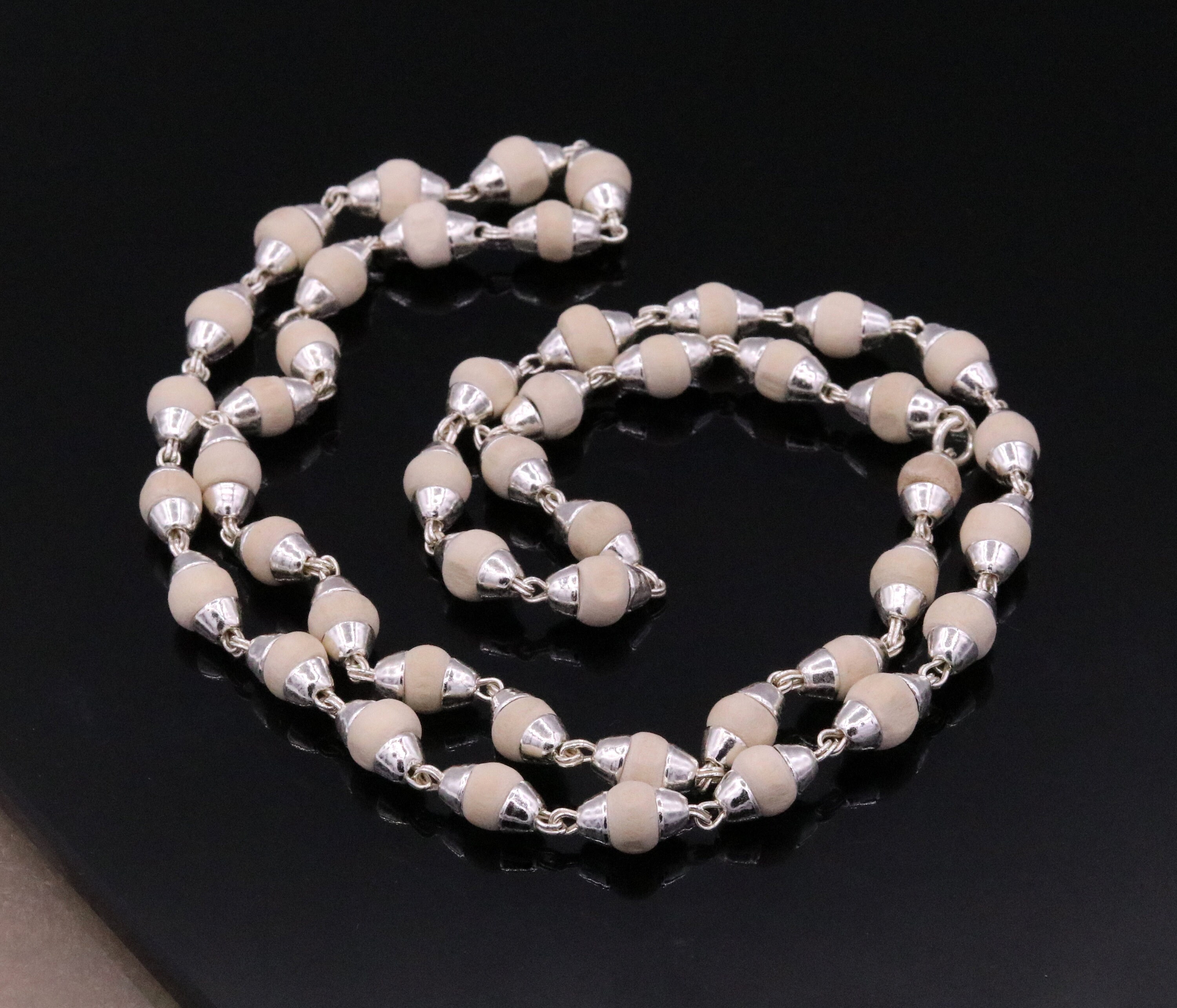 925 Silver Handcrafted Basil Rosary Plant Beads Necklace Chain Tulsi ...
