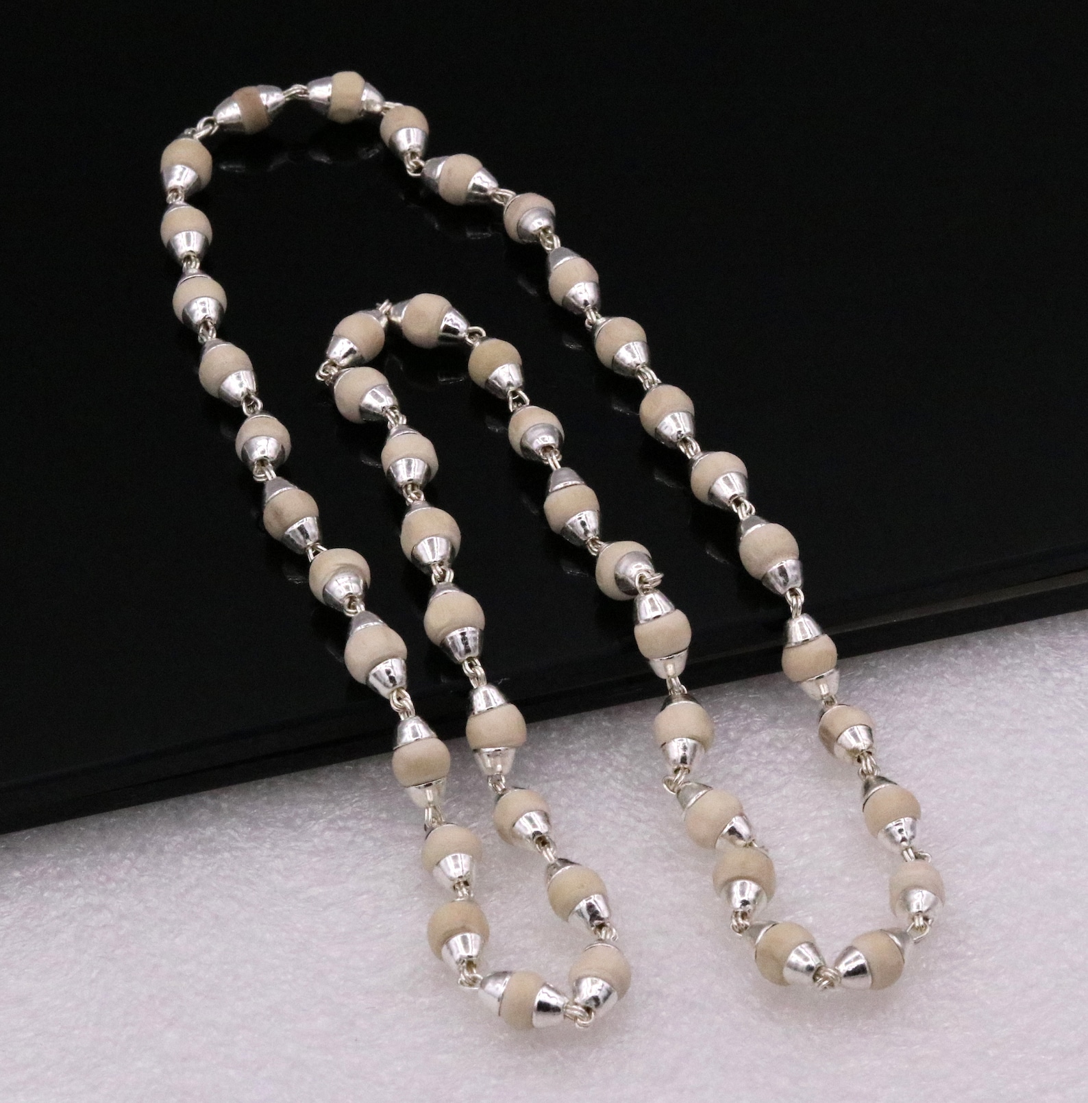 925 Silver Handcrafted Basil Rosary Plant Beads Necklace Chain Tulsi ...
