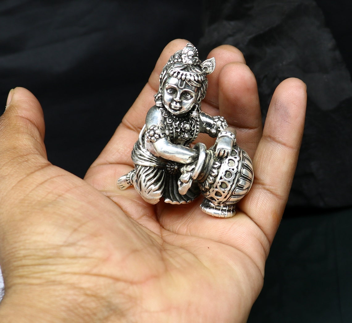 925 Sterling Silver Customized Idol Krishna Bal Gopal Statue Figurine ...