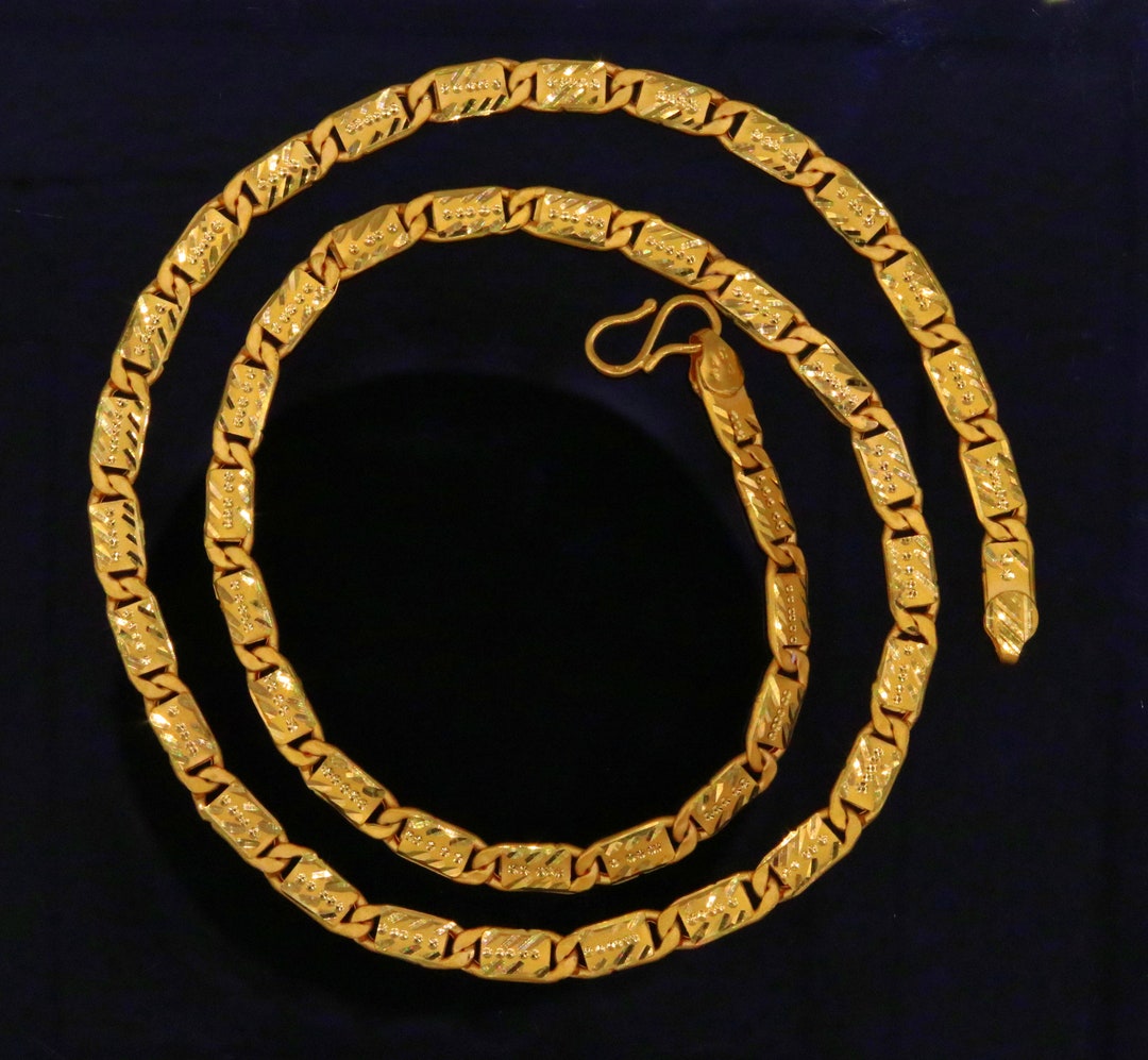 20 Inches Long 5mm Nawabi Chain Handmade 22 Karat Yellow Gold Solid ...