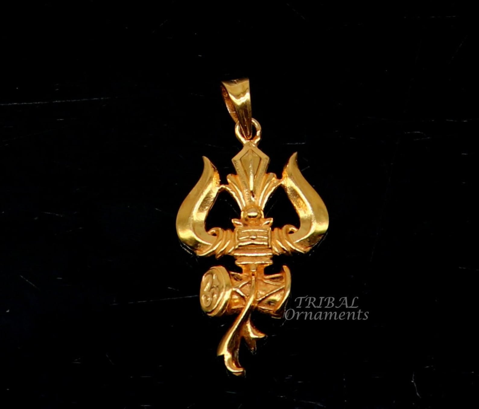 925 Sterling Silver Gold Polished Idol Lord Shiva Trident Pendant ...