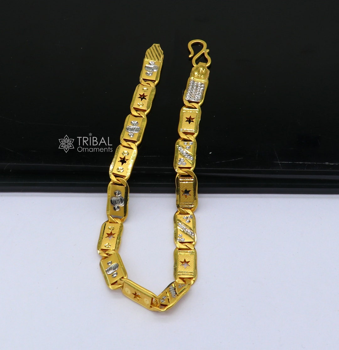7mm 22kt Yellow Gold Handmade All Size Gold Bar Royal Nawabi Chain or Bracelet Fabulous Diamond ...
