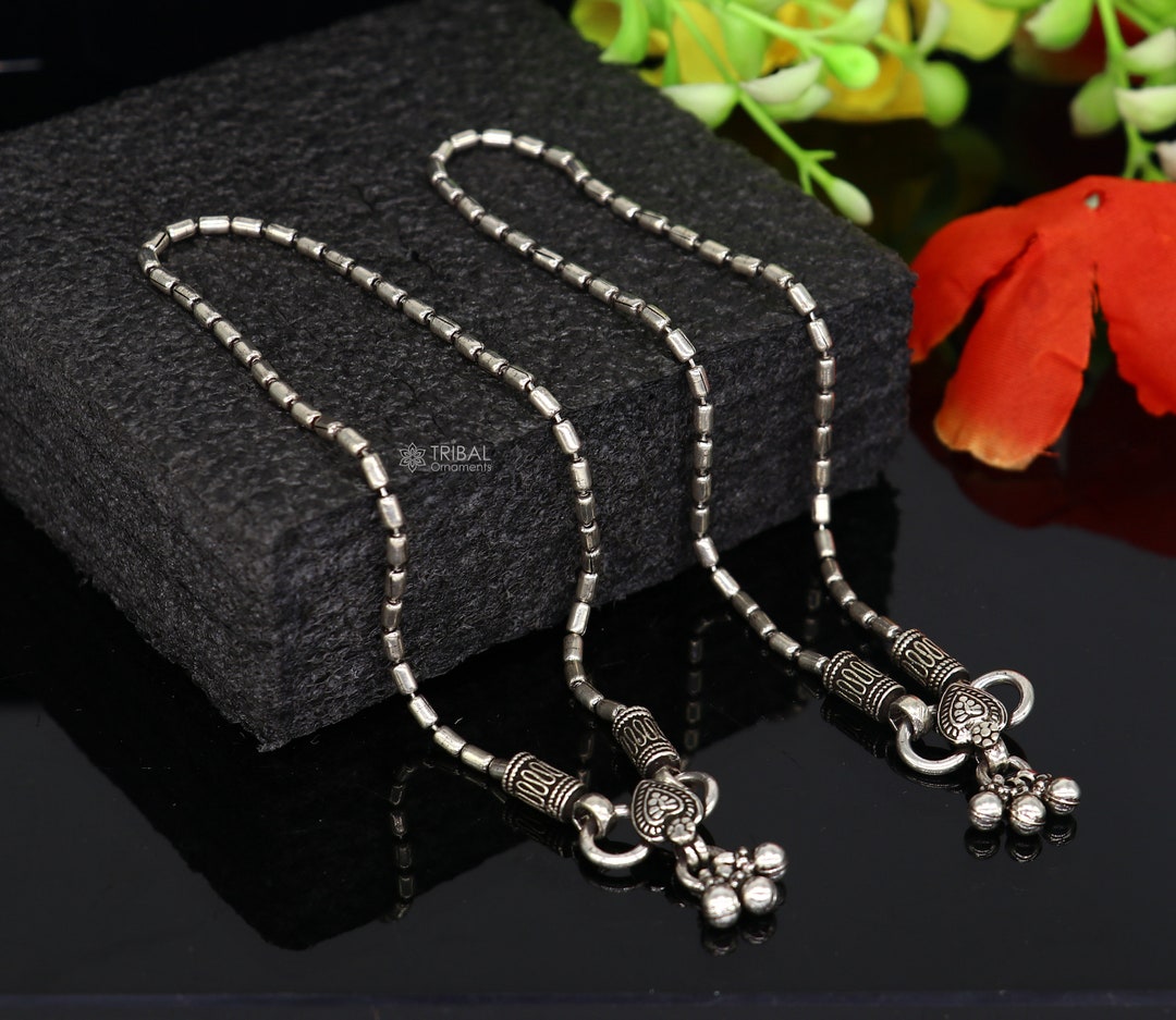 925 Sterling Silver Beaded/ball Chain Anklet Bracelet Amazing Light ...