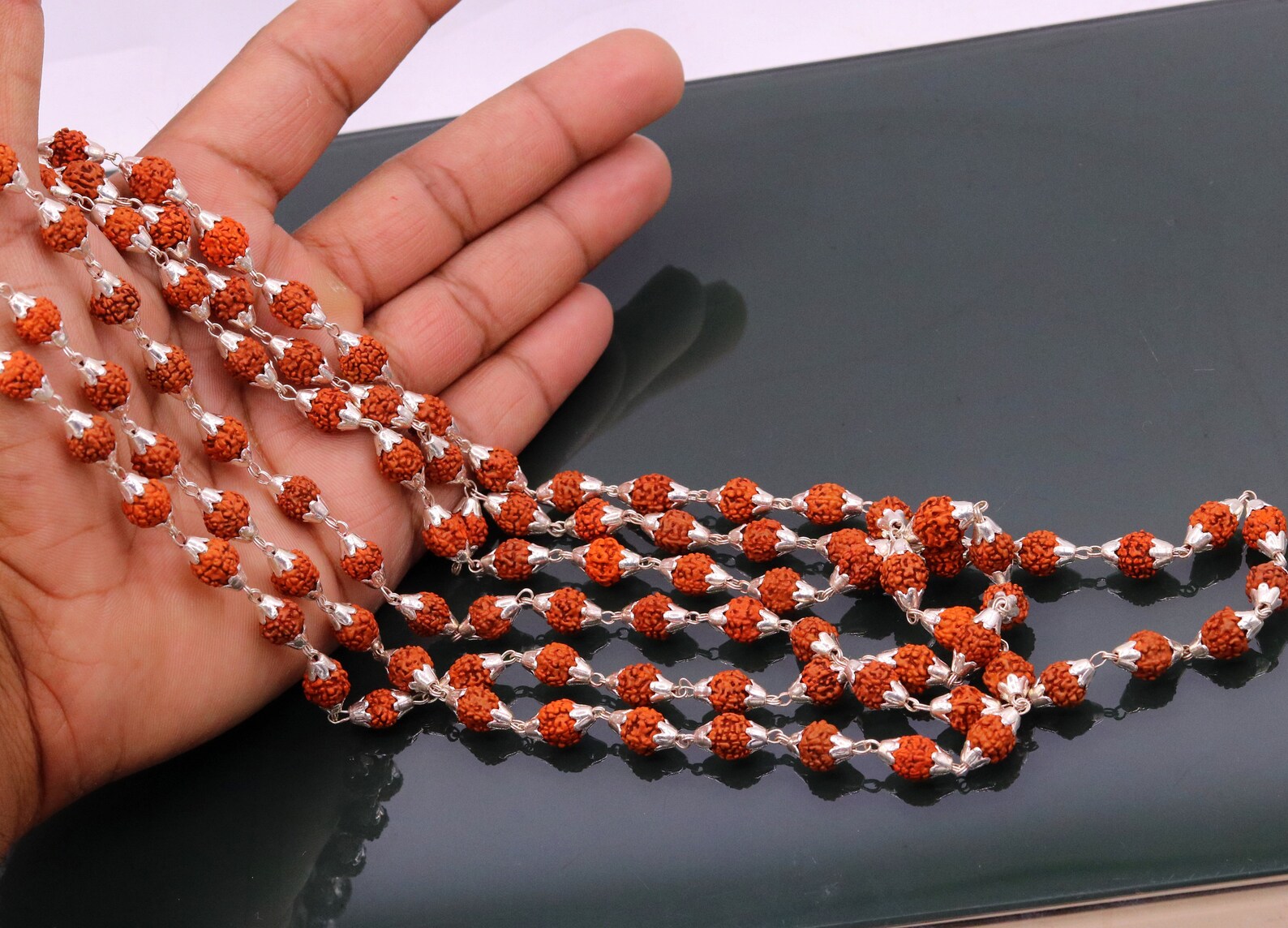 7 Mm Natural Rudraksha Beads Seeds Vintage Design Sterling Silver 108 ...