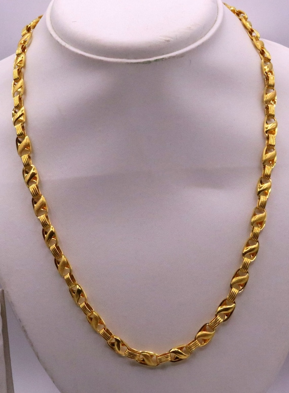 Best Wedding Gift 22 Karat Gold Vintage Handmade Engraved Fabulous Lotus Chain Necklace Men s Women s Jewelry From Rajasthan India Etsy