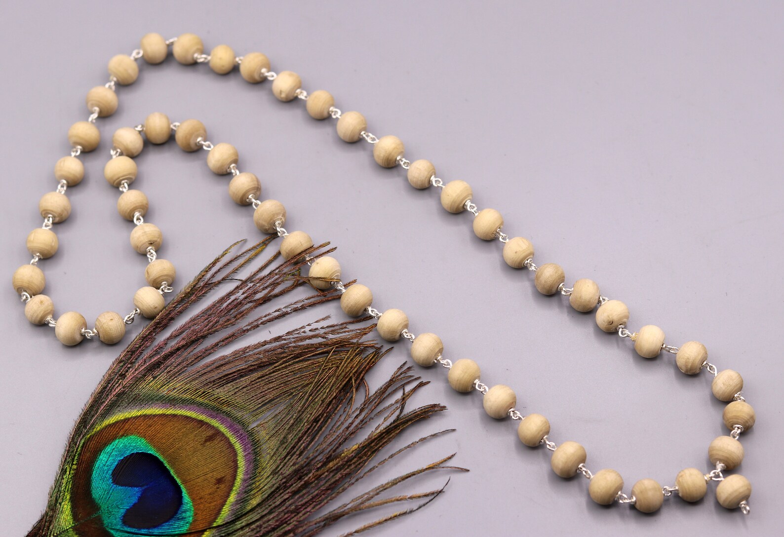 925 Solid Silver Tulsi Chain Mala Tulsi Wooden Handcrafted 54 Beads ...