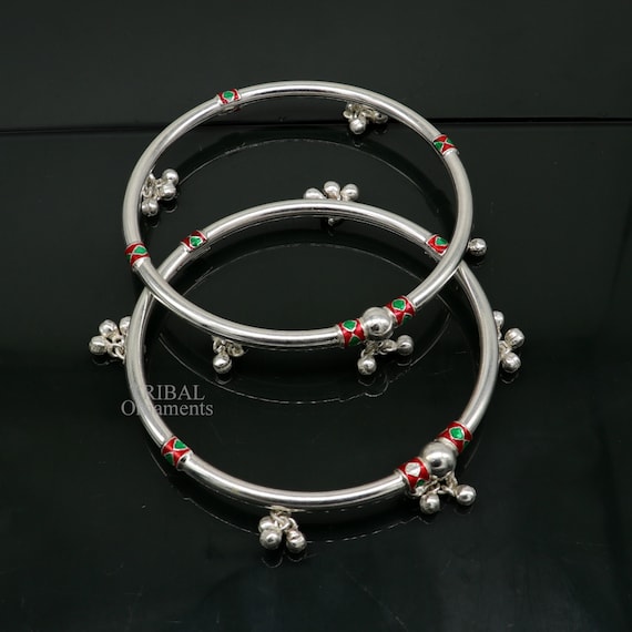 925 Sterling Silver Handmade Amazing Foot Ankle Plain Bracelet Kada With Hanging Noisy Bells Belly Dance Jewelry From Rajasthan Nsfk59 Etsy