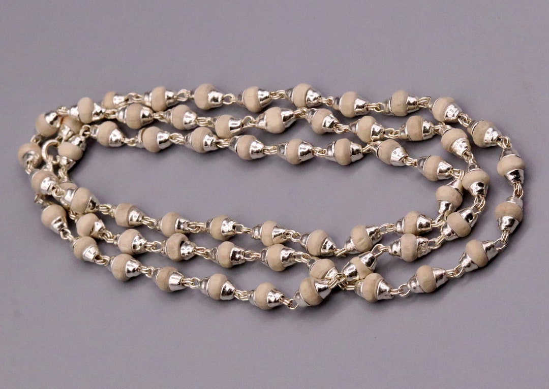 Silver Handcrafted Basil Rosary Plant Beads Necklace Chain Tulsi Mala ...