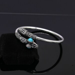 Pure 925 Sterling Silver Blue Turquoise Stone Bahubali Shiva Kada ...