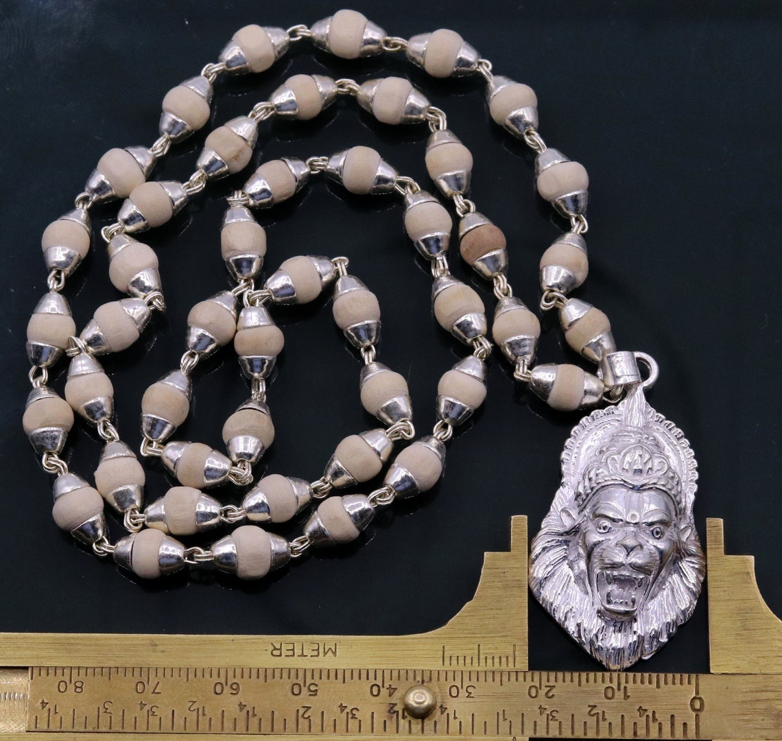 Sterling Silver Lord Vishnu Avatar Narsimha Pendant With Basil Rosary ...
