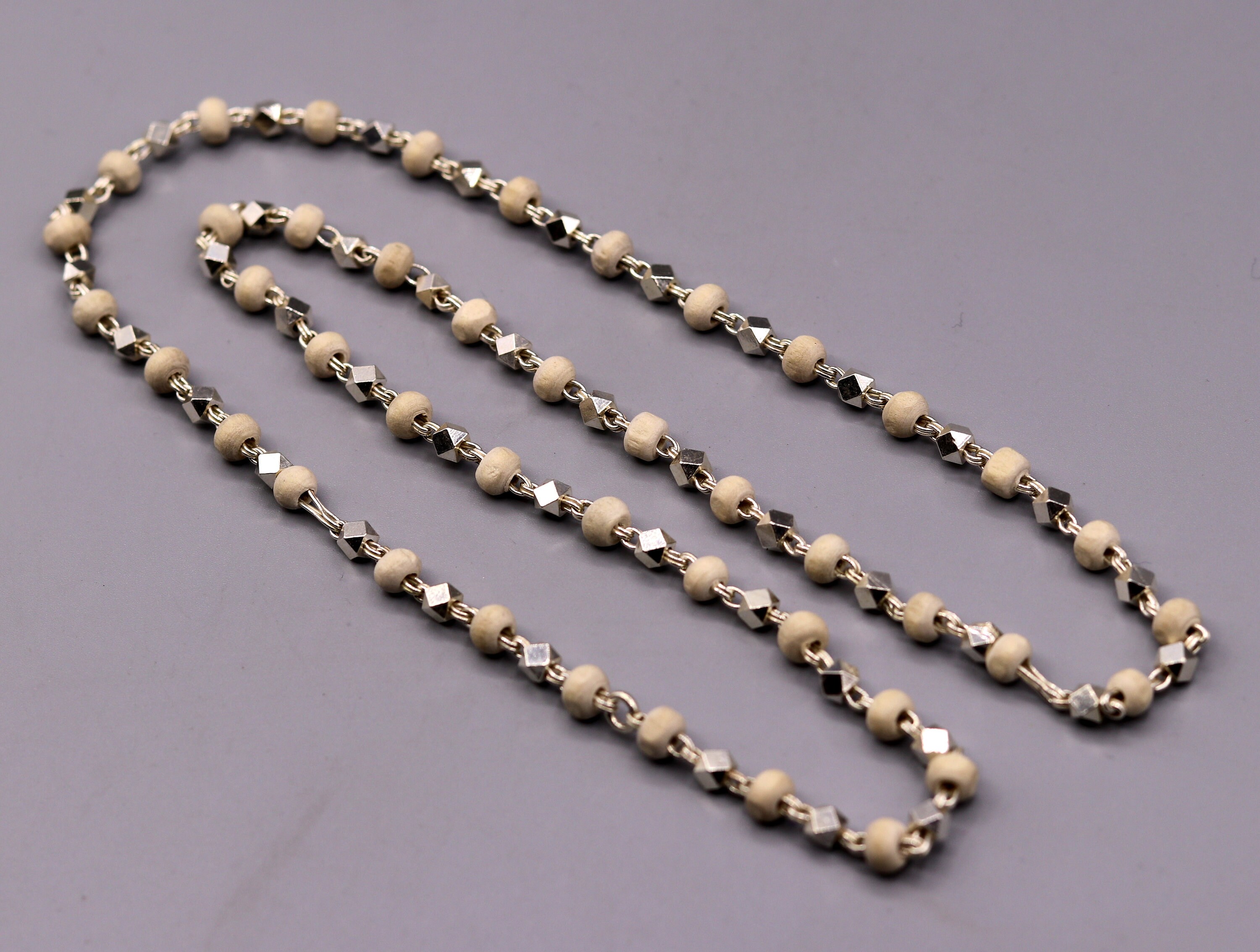 925 Silver Handcrafted Basil Rosary Beads With Silverbeads Necklace ...