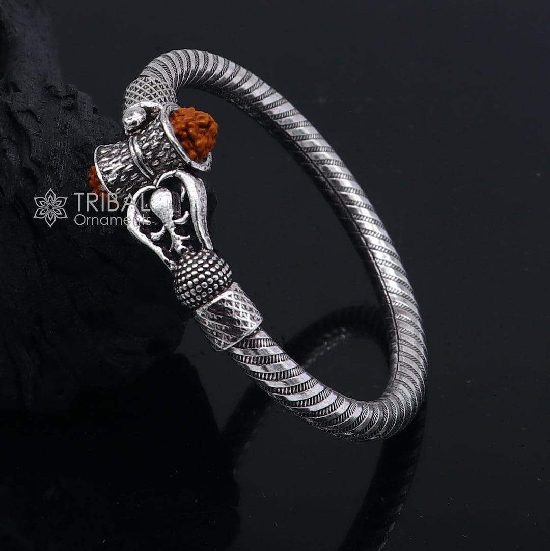 Handmade Sterling Silver Lord Shiva Trident Kada Mahakal Bracelet ...