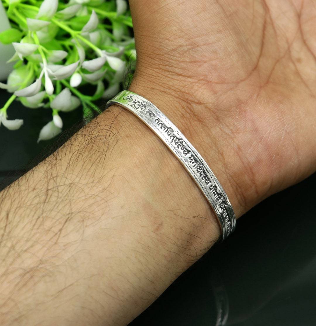 Authentic 925 Sterling Silver Customized Gayatri Mantra Design Cuff ...