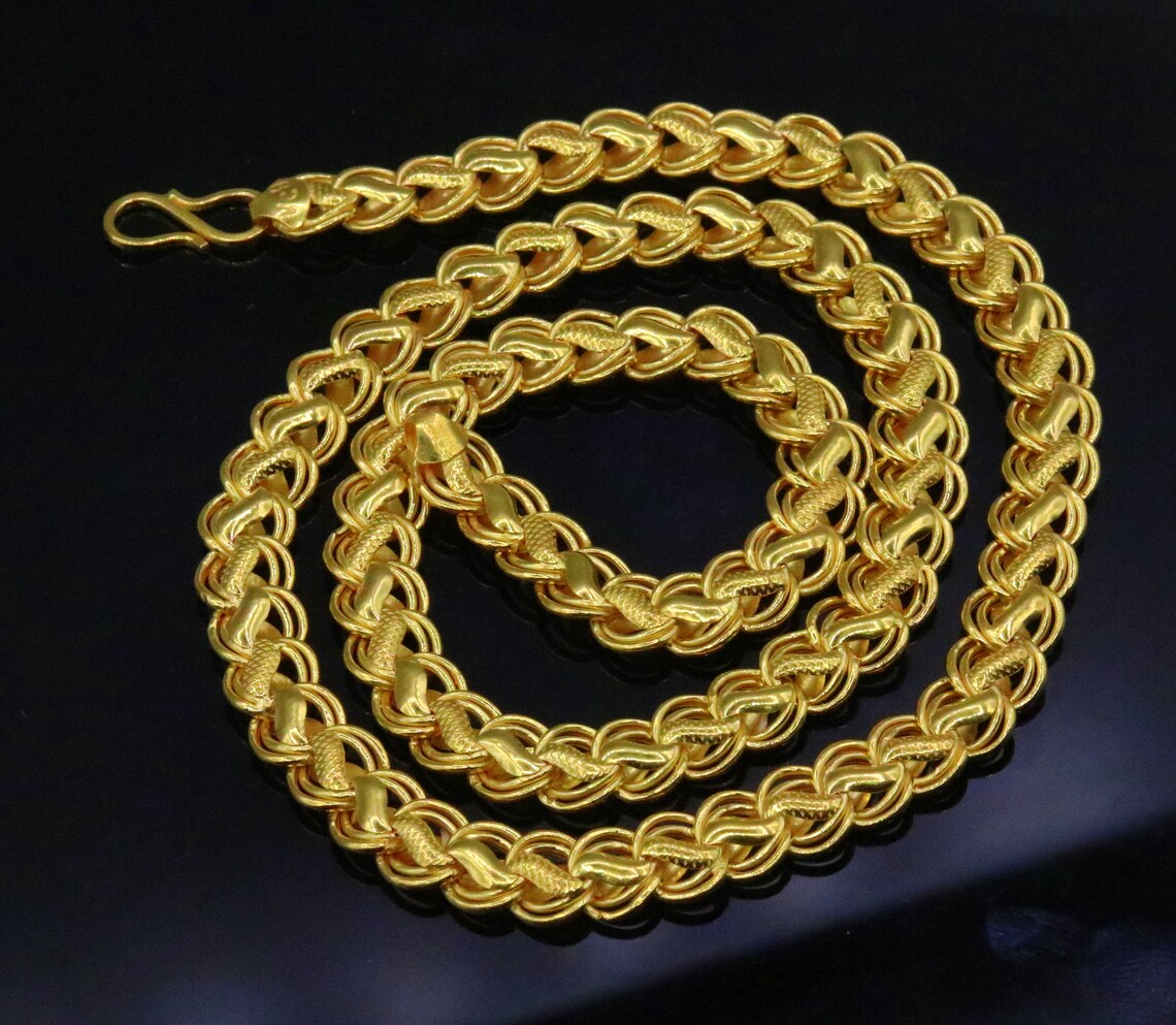 20" 7 Mm 22 Karat Gold Fabulous Lotus Design Handmade Hollow Chain ...