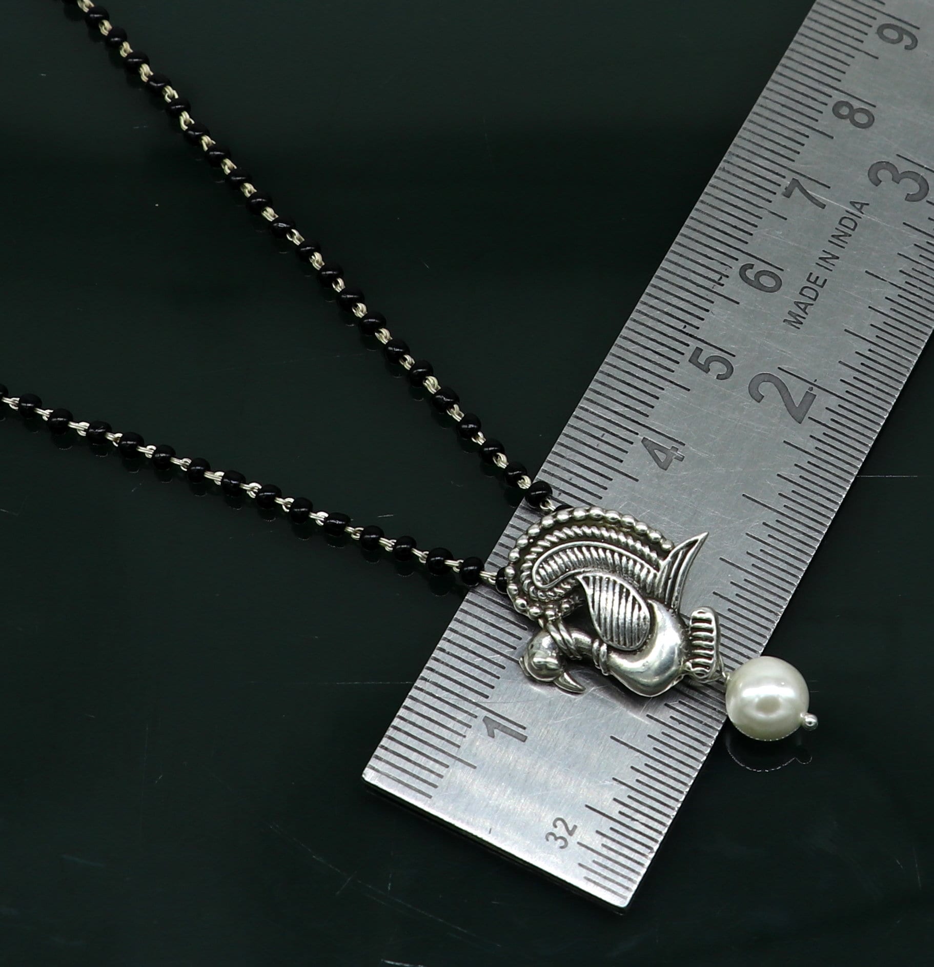 925 sterling silver black beads chain necklace gorgeous small | Etsy