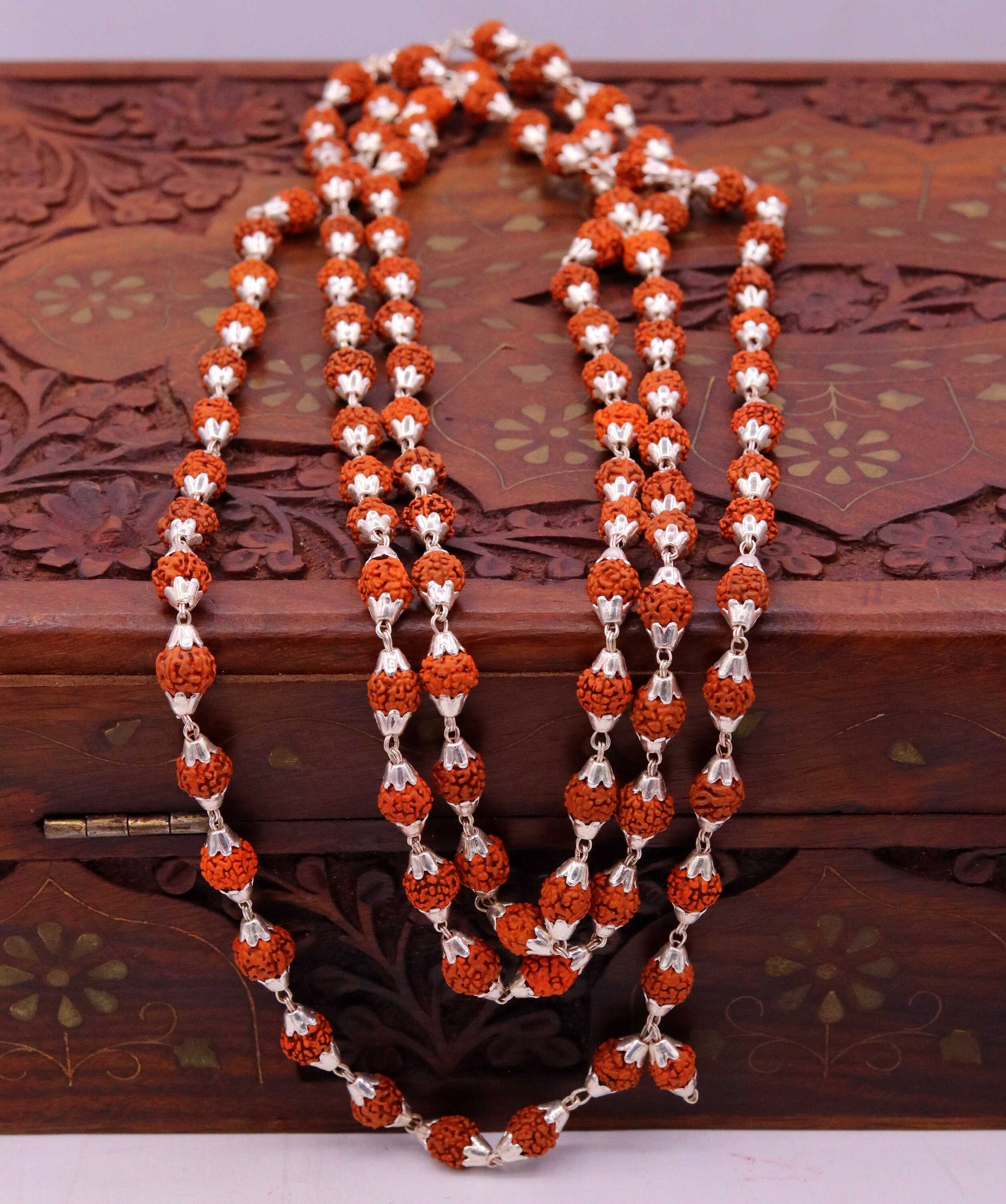 7 Mm Natural Rudraksha Beads Seeds Vintage Design Sterling Silver 108 ...