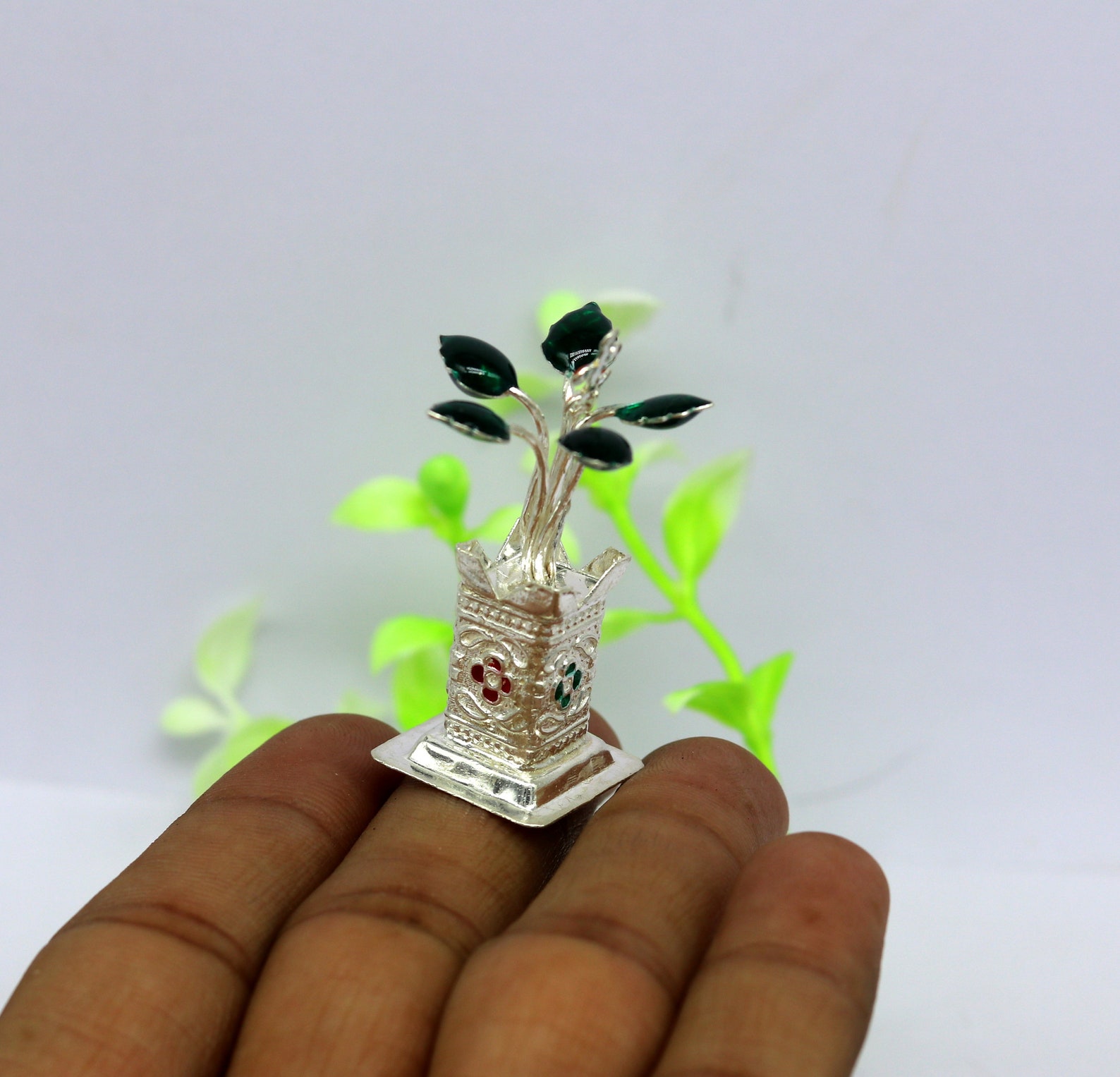 925 Sterling Silver Handmade Mini Tulsi Plant Basil Rosary Plant for ...
