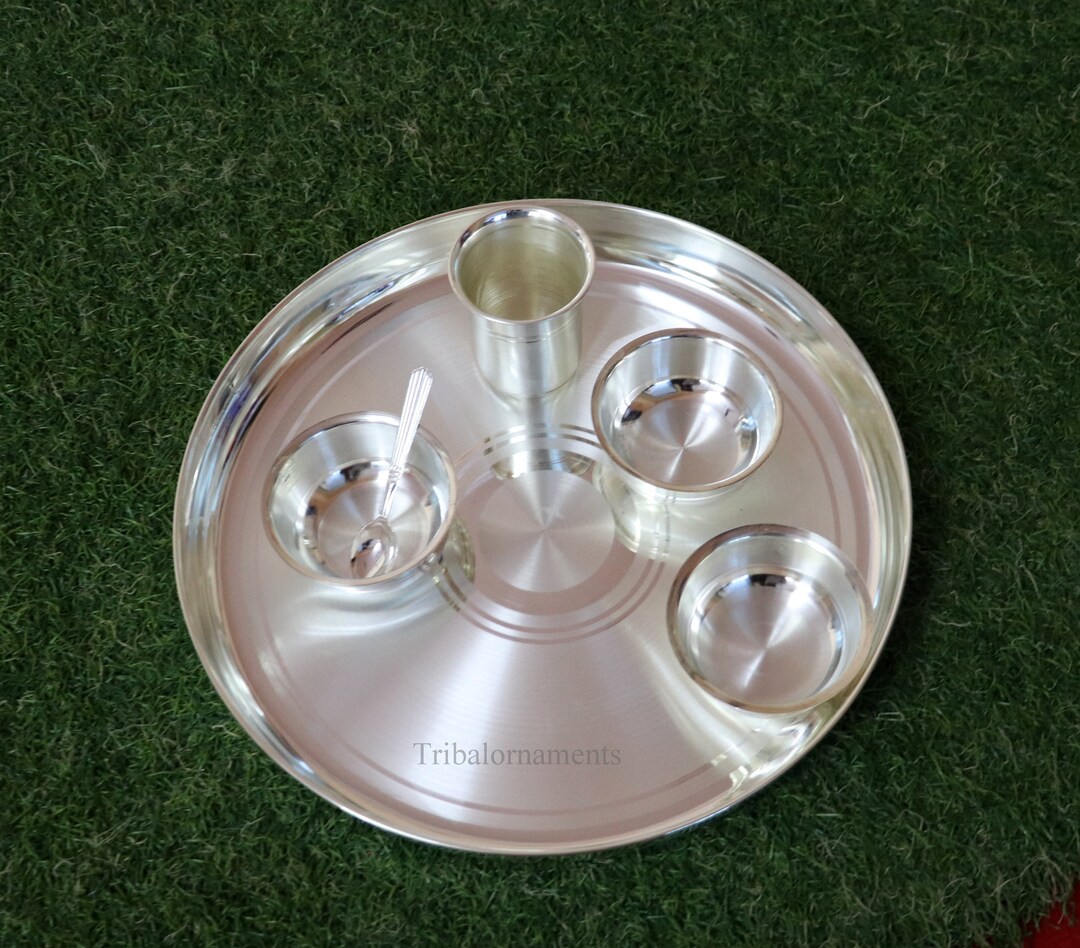 999 Pure Fine Silver Handmade Dinner Set, Plate With Small Bowls and ...