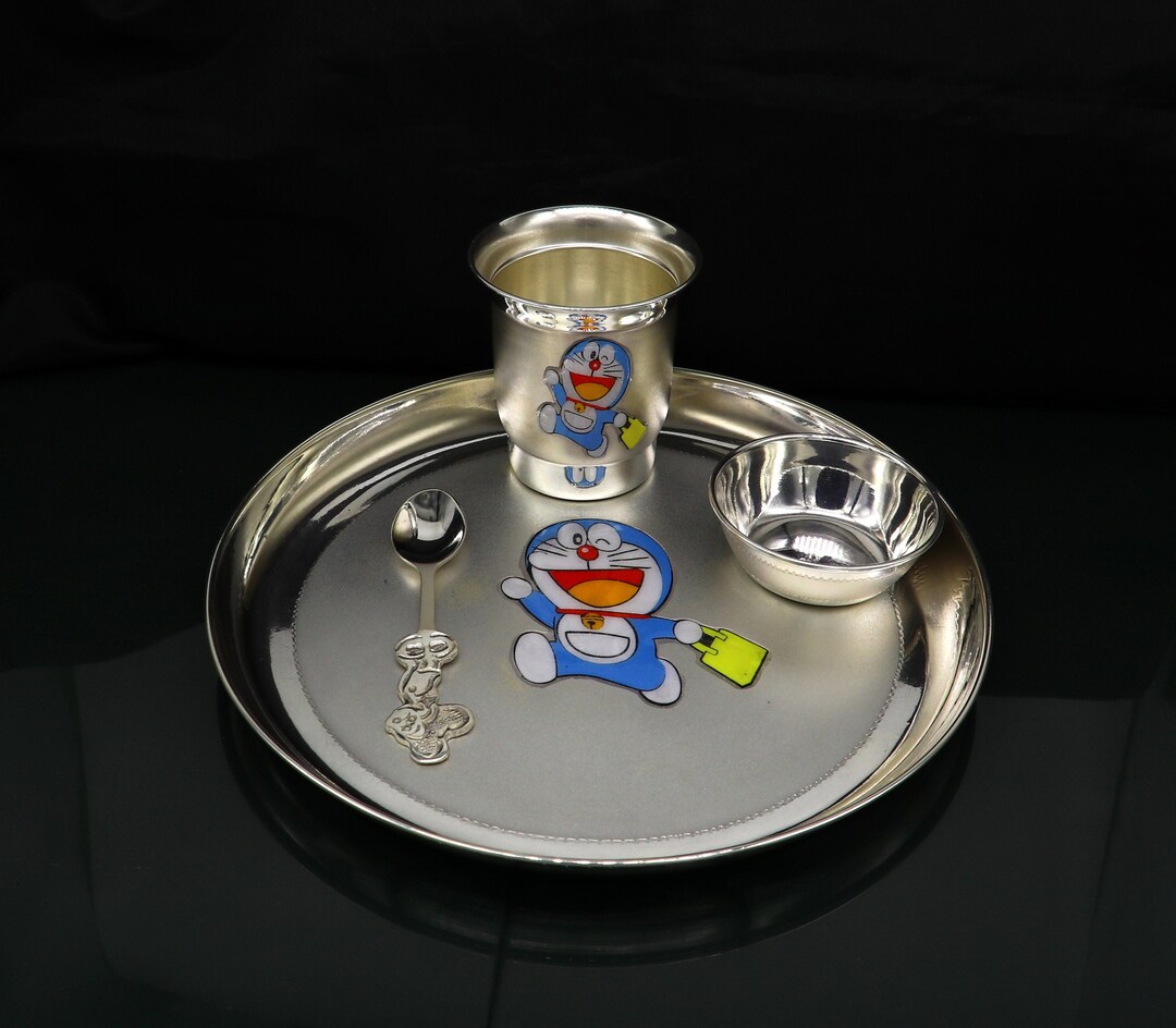 925 Fine Silver Combo Bowl, Spoon ,water/milk Tumbler and Plate/tray ...