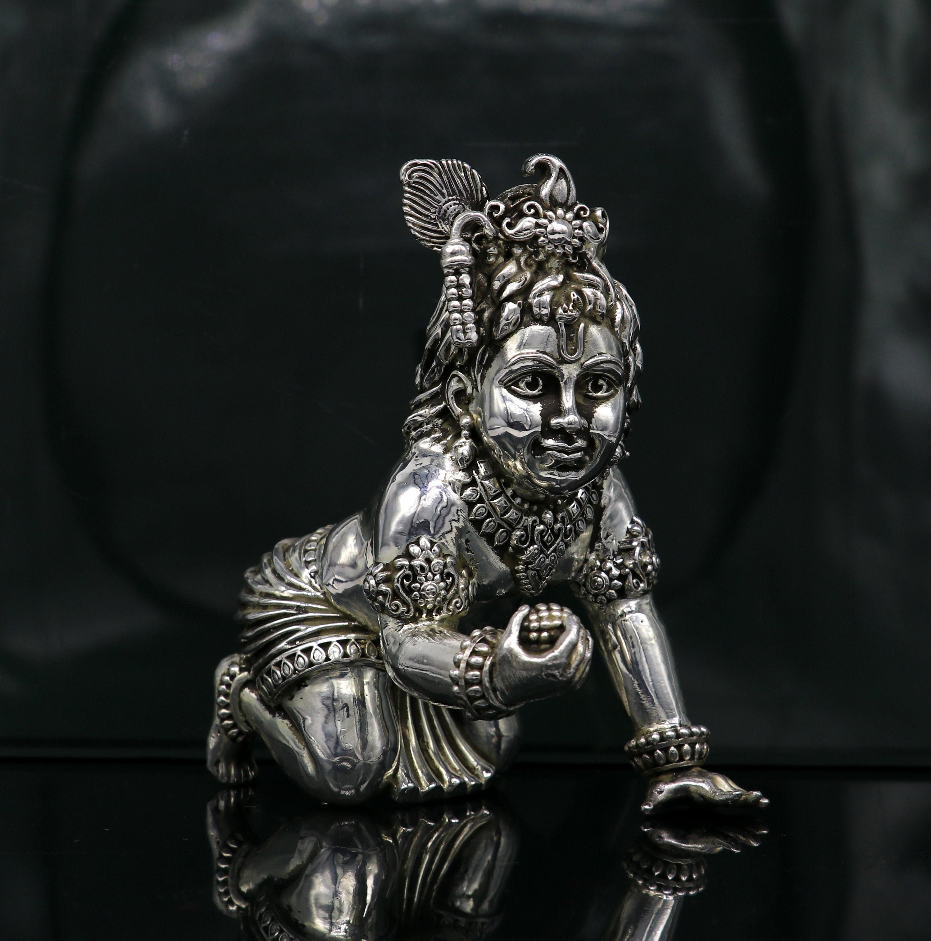 925 Sterling Silver Handmade Idol Krishna Bal Gopal Statue Figurine ...