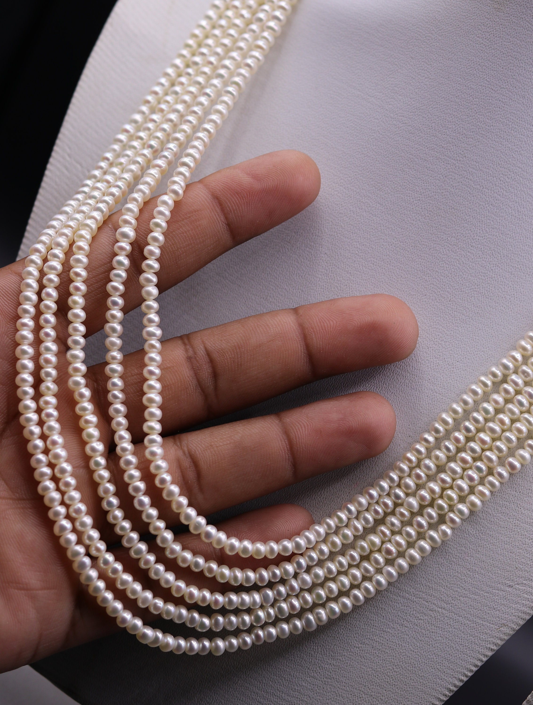 Natural real pearl five line layer string necklace set | Etsy
