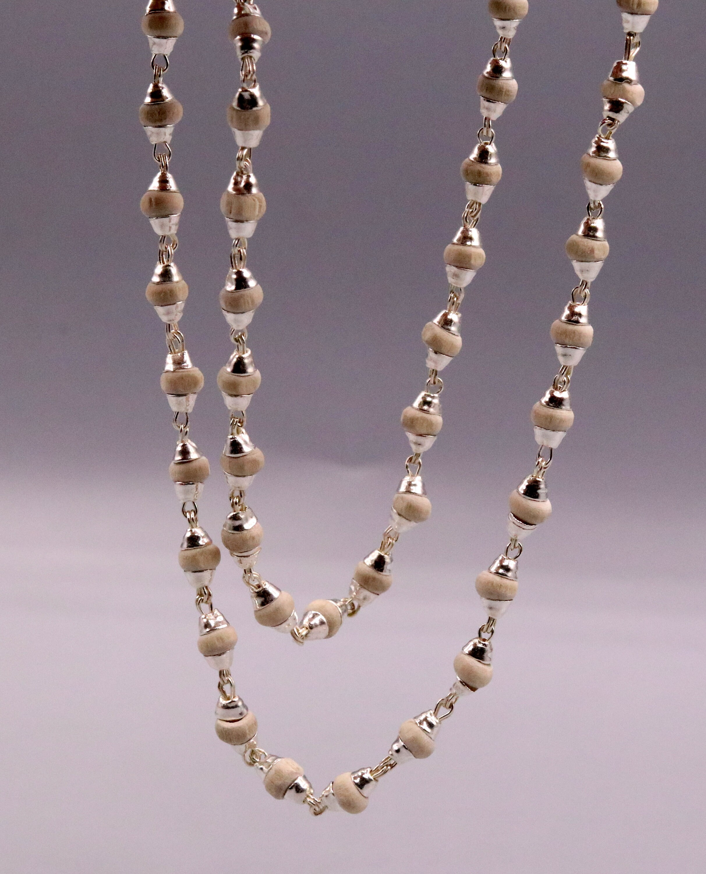 Silver Handcrafted Basil Rosary Plant Beads Necklace Chain Tulsi Mala ...