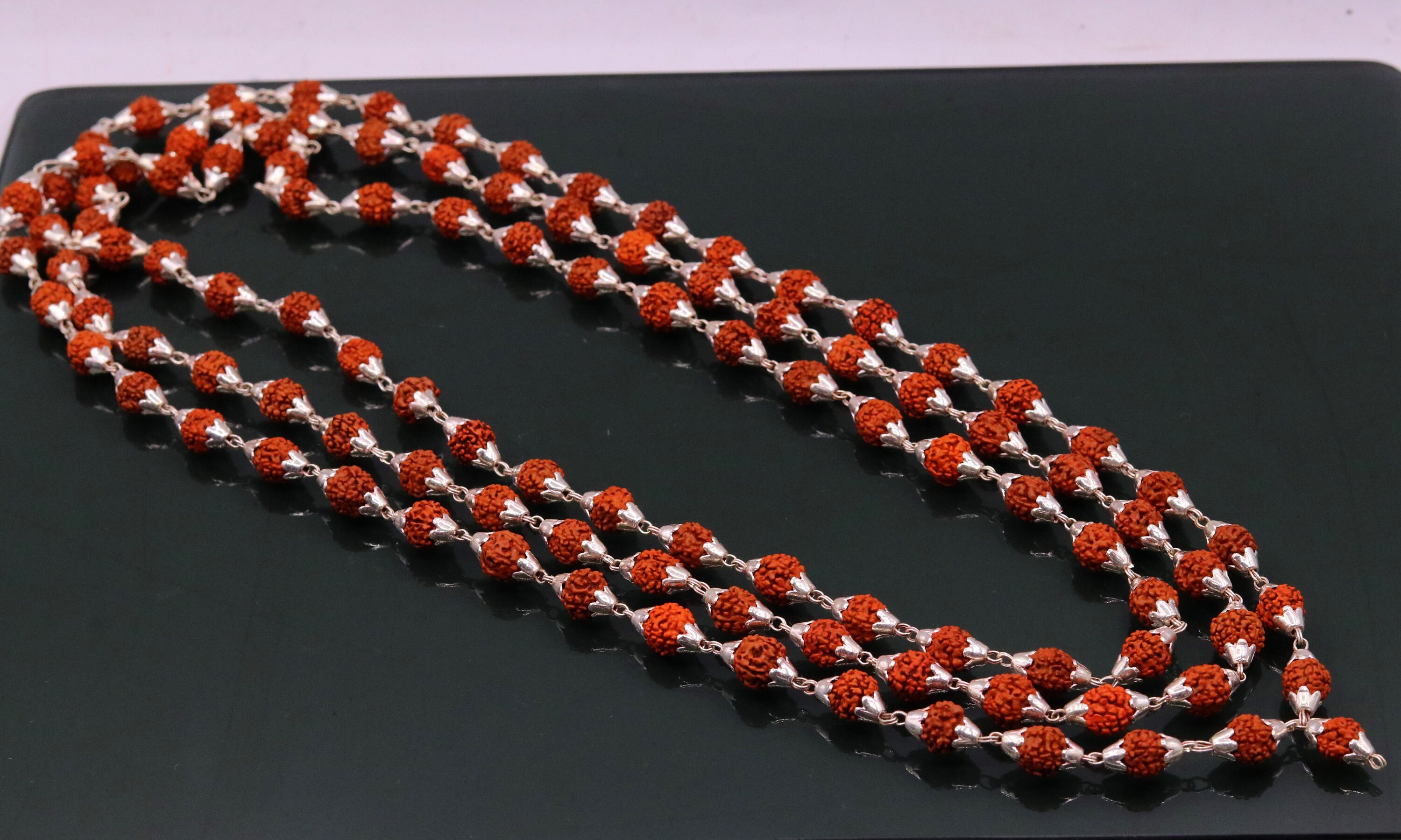 7 Mm Natural Rudraksha Beads Seeds Vintage Design Sterling Silver 108 ...