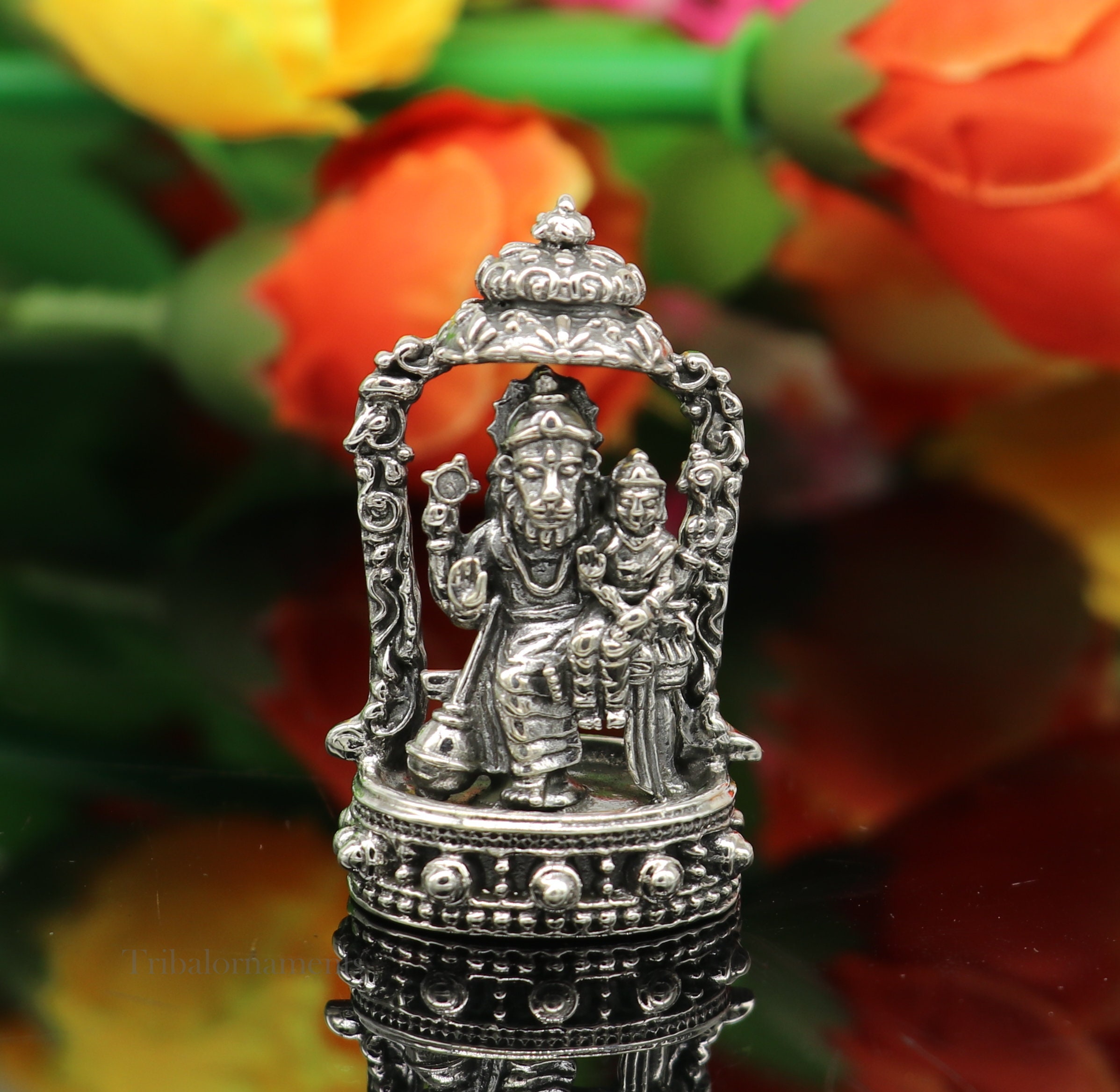 925 Sterling Silver Handmade Narsinmha Narsingha Statue or Murti With ...