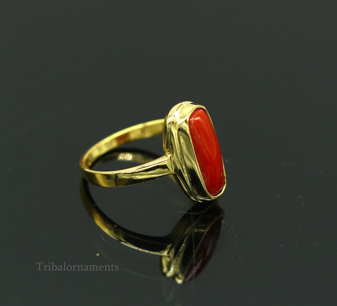 18kt or 22kt Yellow Gold Handmade Red Coral munga Ring Band - Etsy