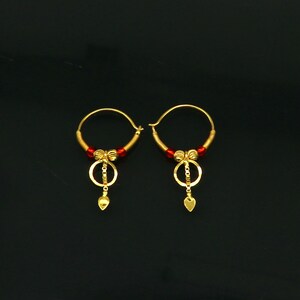 18kt Yellow Gold Handmade Customized Vintage Design Hoops Earrings Bali ...