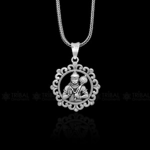 925 Sterling Silver Handmade Hindu Idol God Lord Hanuman Pendant ...