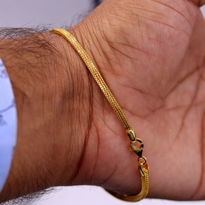 22kt Yellow Gold Handmade Highway Box Chain Solid Bracelet Unisex 91.6% ...