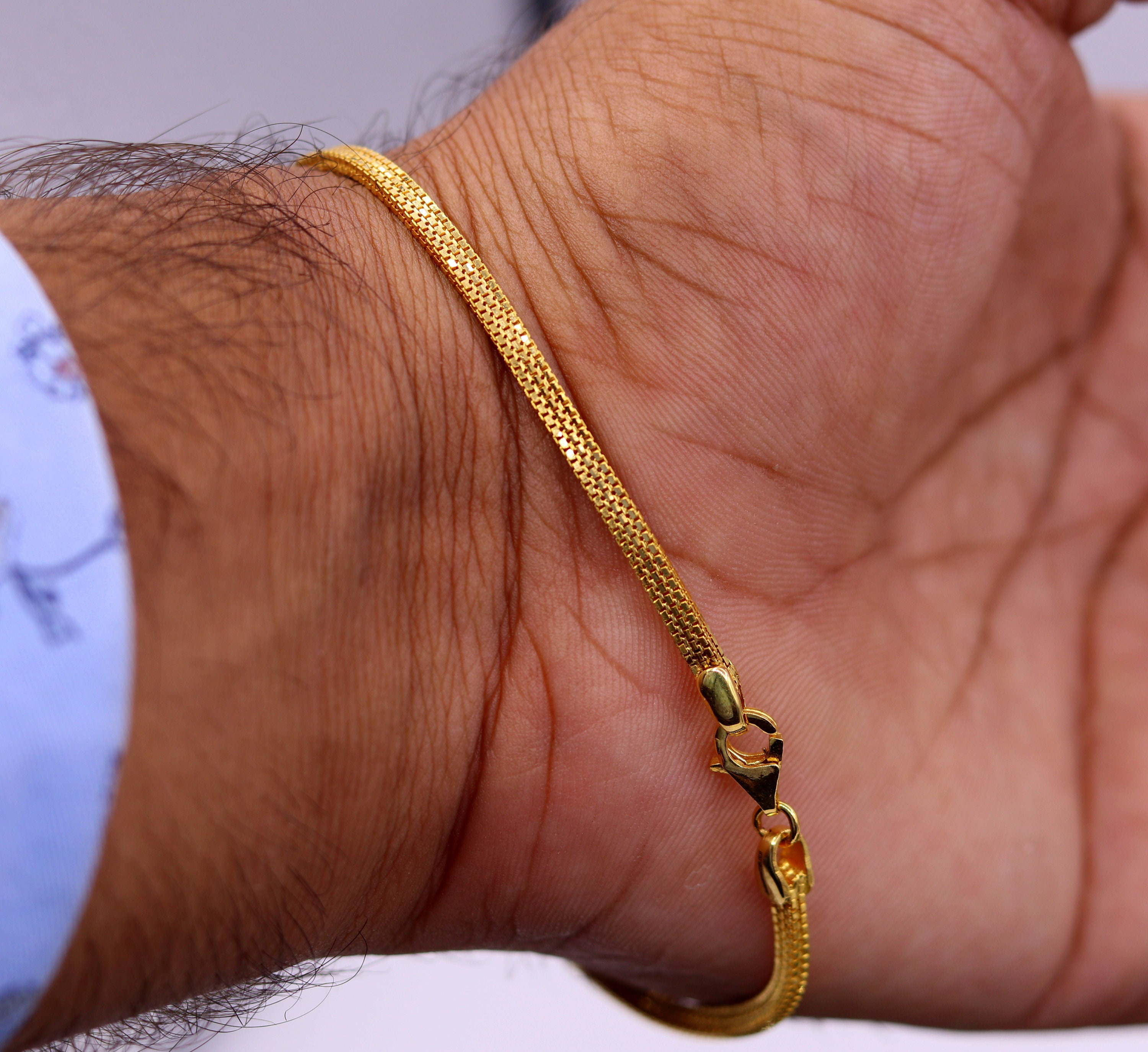 Vintage Solid 22kt yellow gold box chain solid bracelet 91.6% | Etsy