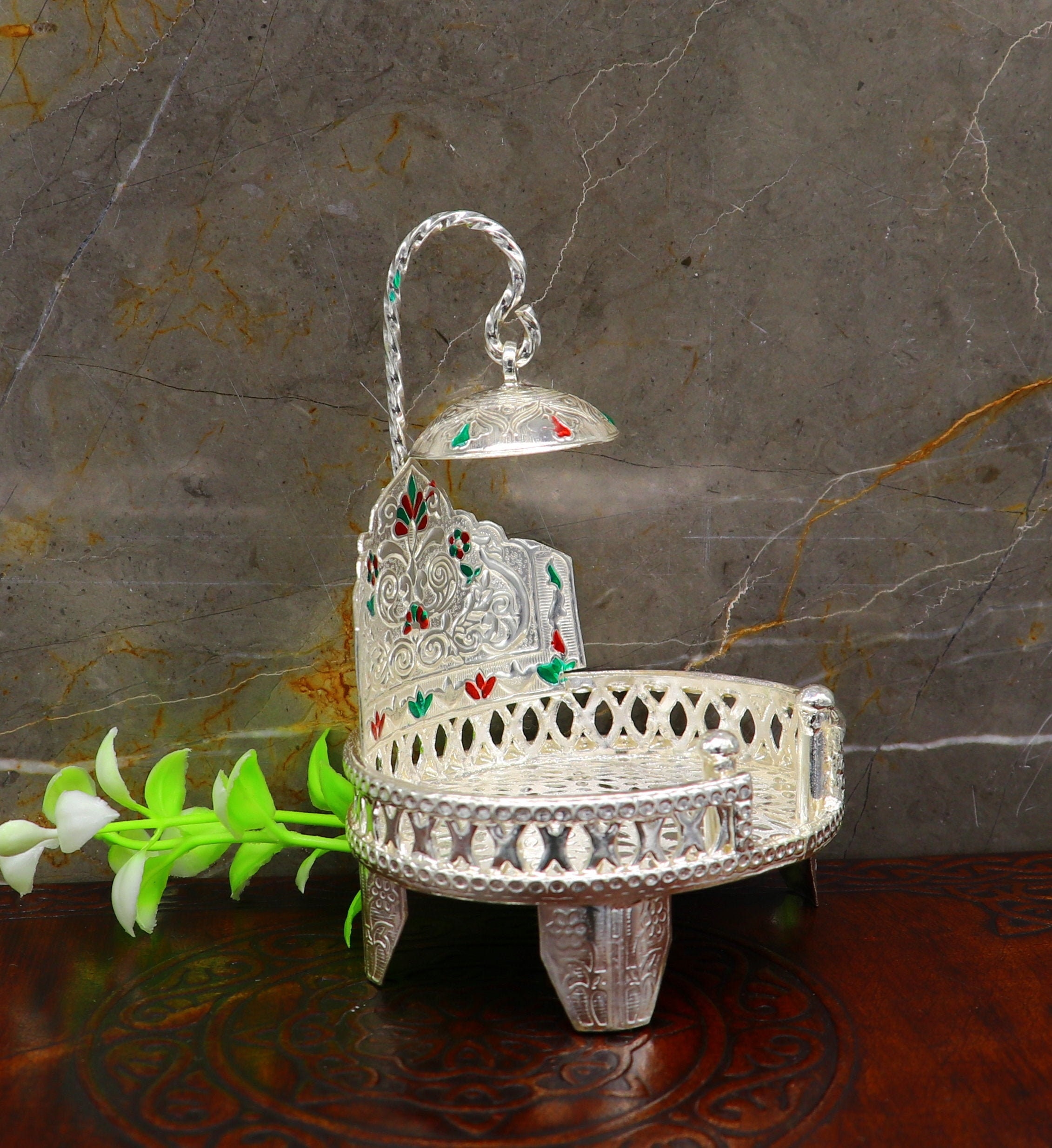 925 Pure Sterling Silver Handcrafted Small Sinhasan, Idol Krishna Bal ...