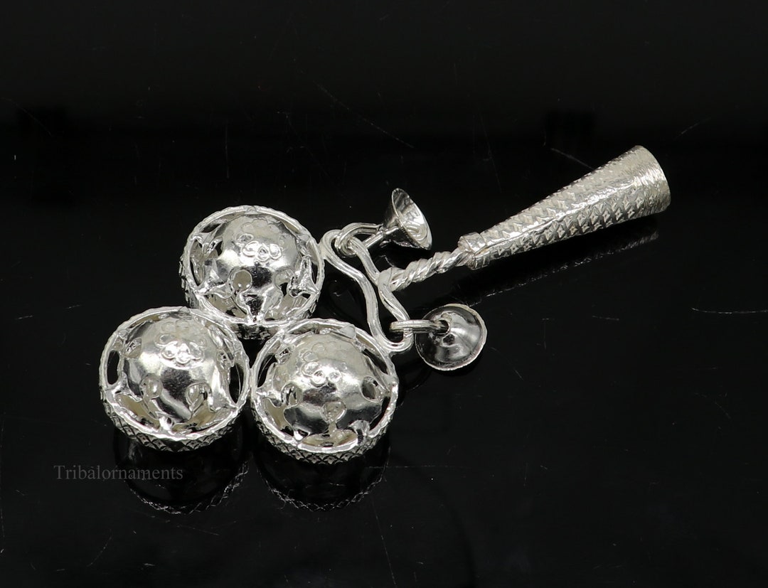 Solid Sterling Silver Handmade Design New Born Baby Gifting Bells Toy ...