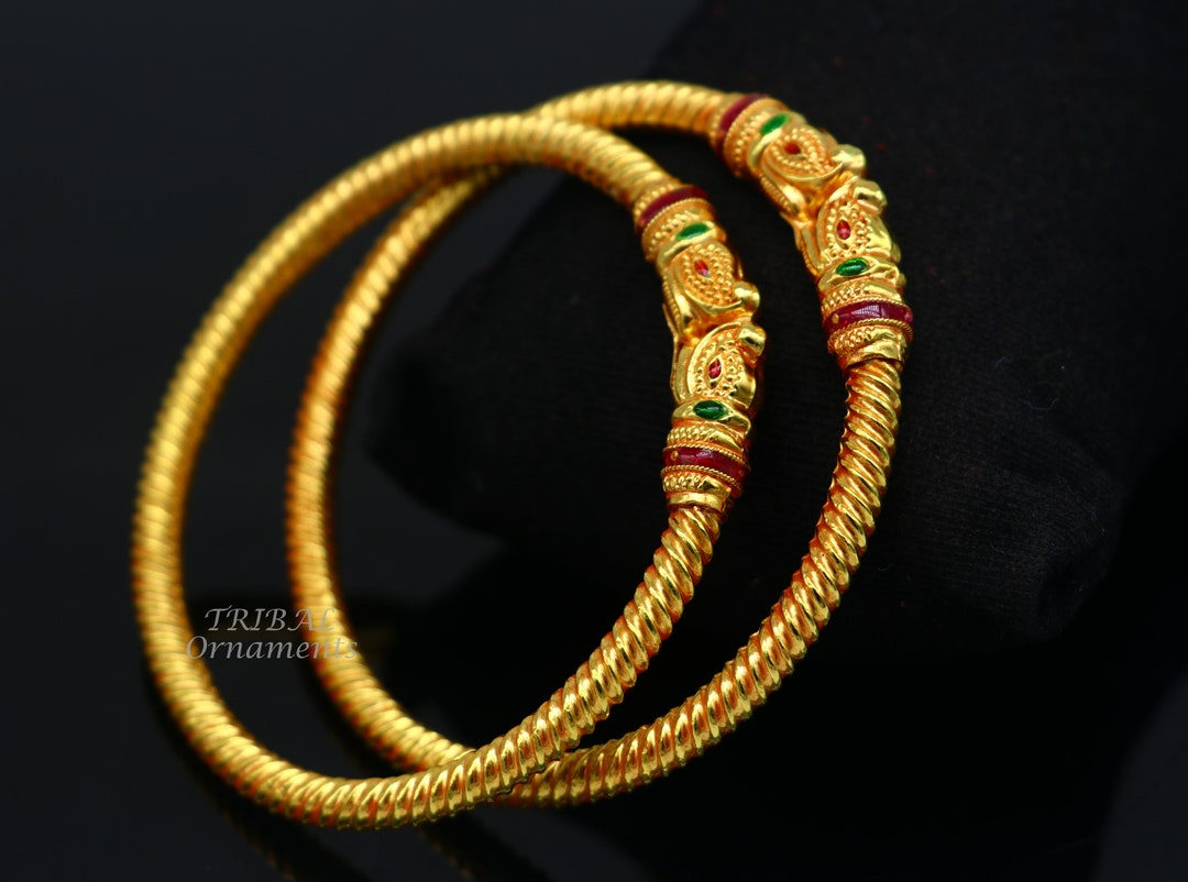 22k Yellow Gold Handmade Fabulous Vintage Elephant Face Design Bangle Bracelet Kada Certified ...