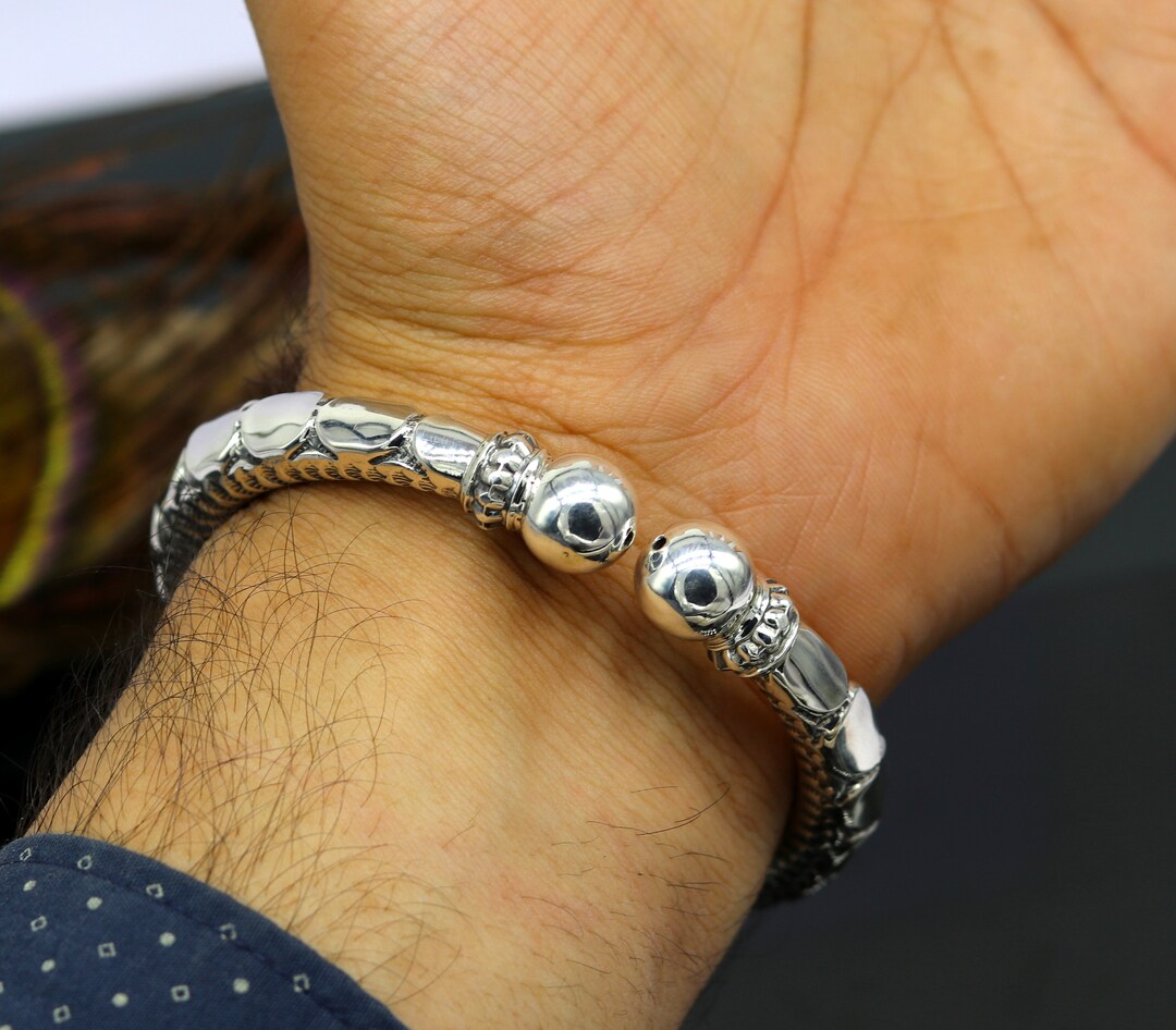 925 Sterling Silver Handmade Gorgeous Customized Work Bangle Bracelet ...