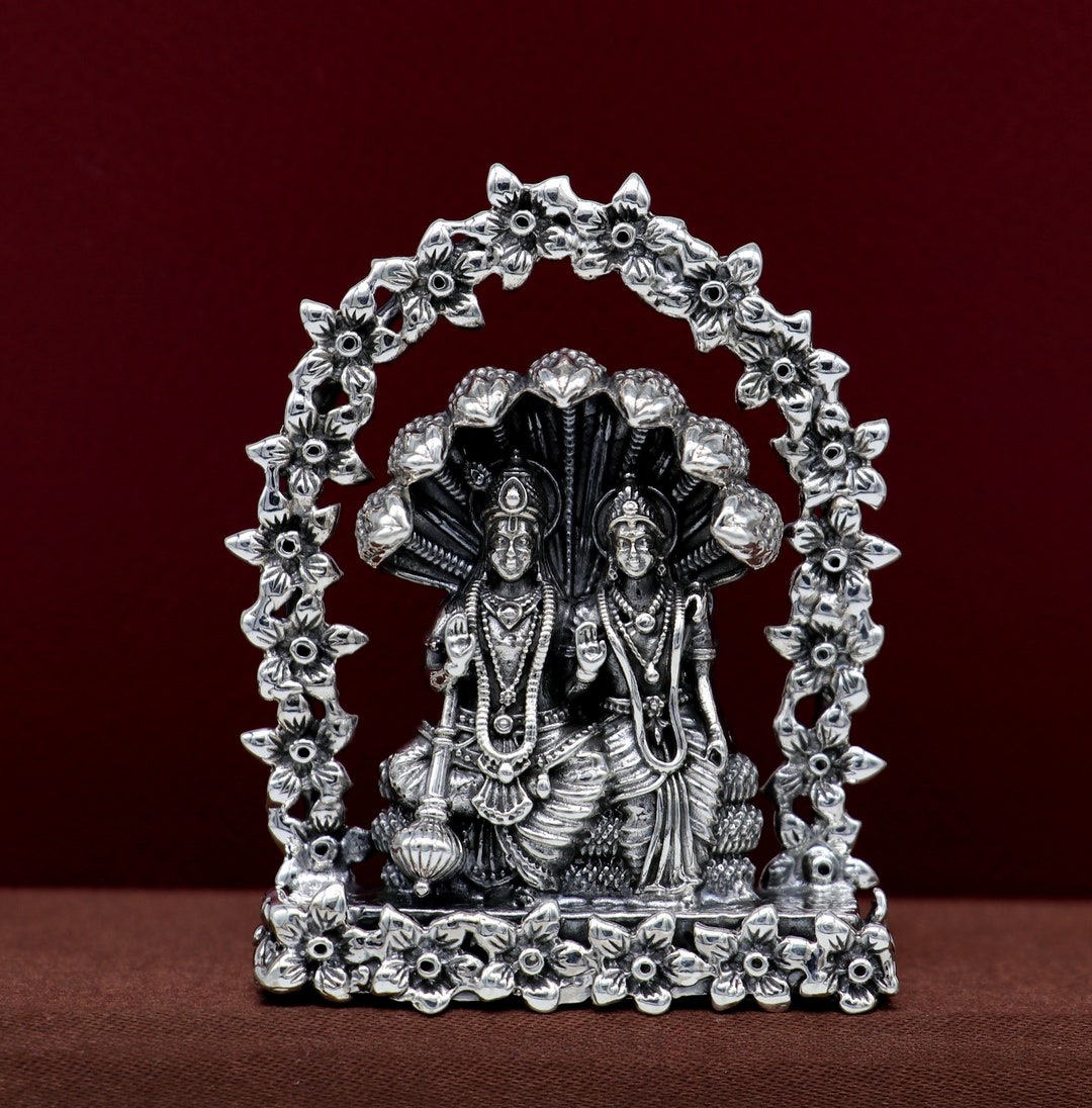 925 Sterling Silver Handmade Idols Laxmi & Lord Vishnu Statue Figurine ...
