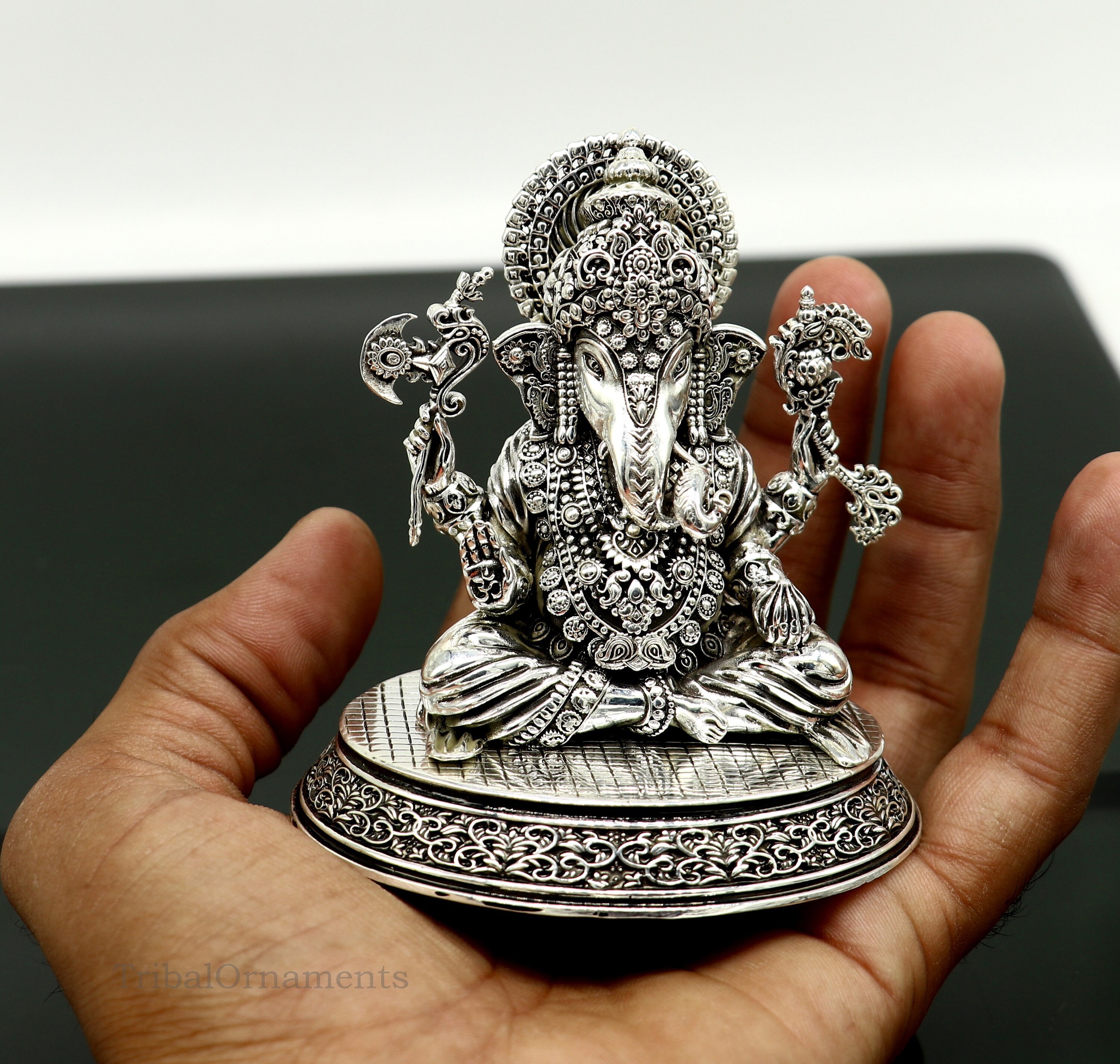 925 Sterling Silver Handmade Customized Hindu God Idol Ganesha Statue ...
